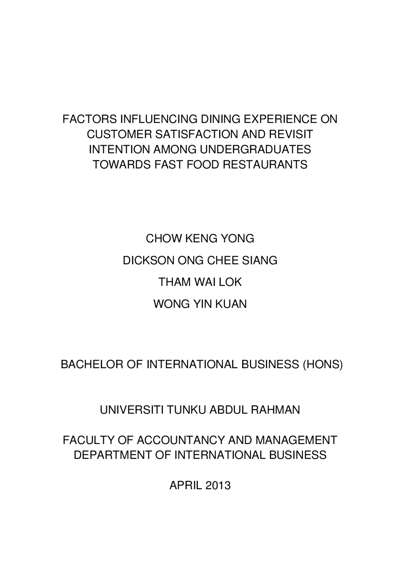 Dining Experience In Restaurants Summaries Service Management Docsity
