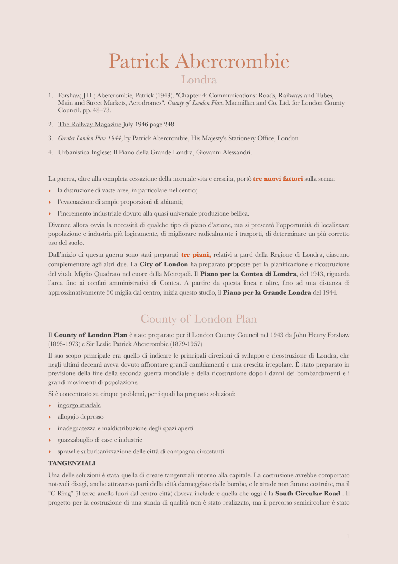 Appunti Patrick Abercrombie Appunti Di Urbanistica Docsity
