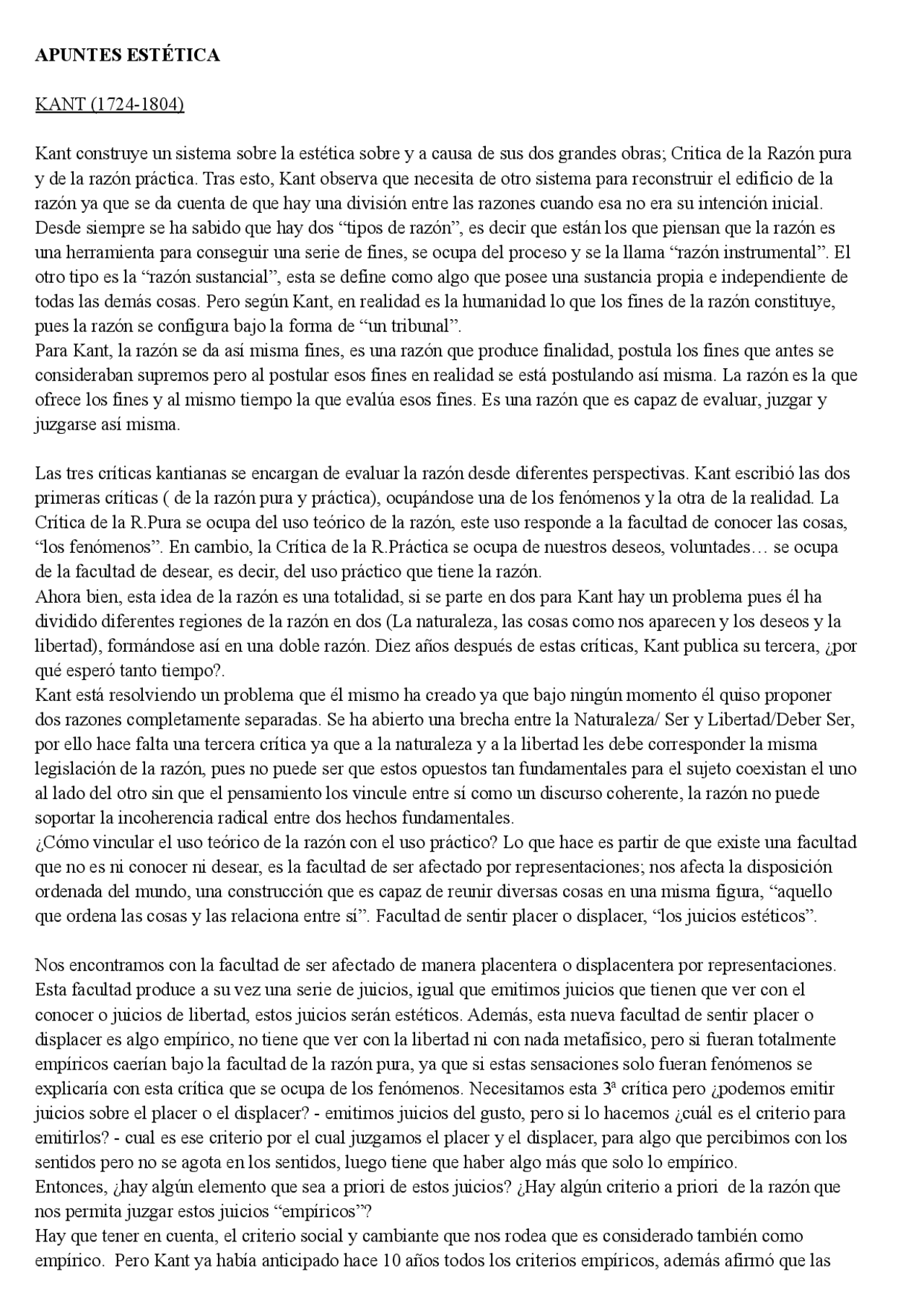 Apuntes De Clase Completos Resúmenes De Estética Docsity