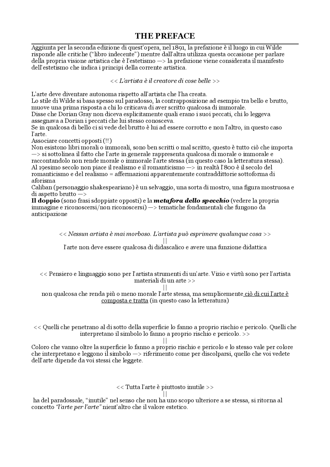 Il Ritratto Di Dorian Gray Appunti Di Letteratura Inglese Docsity