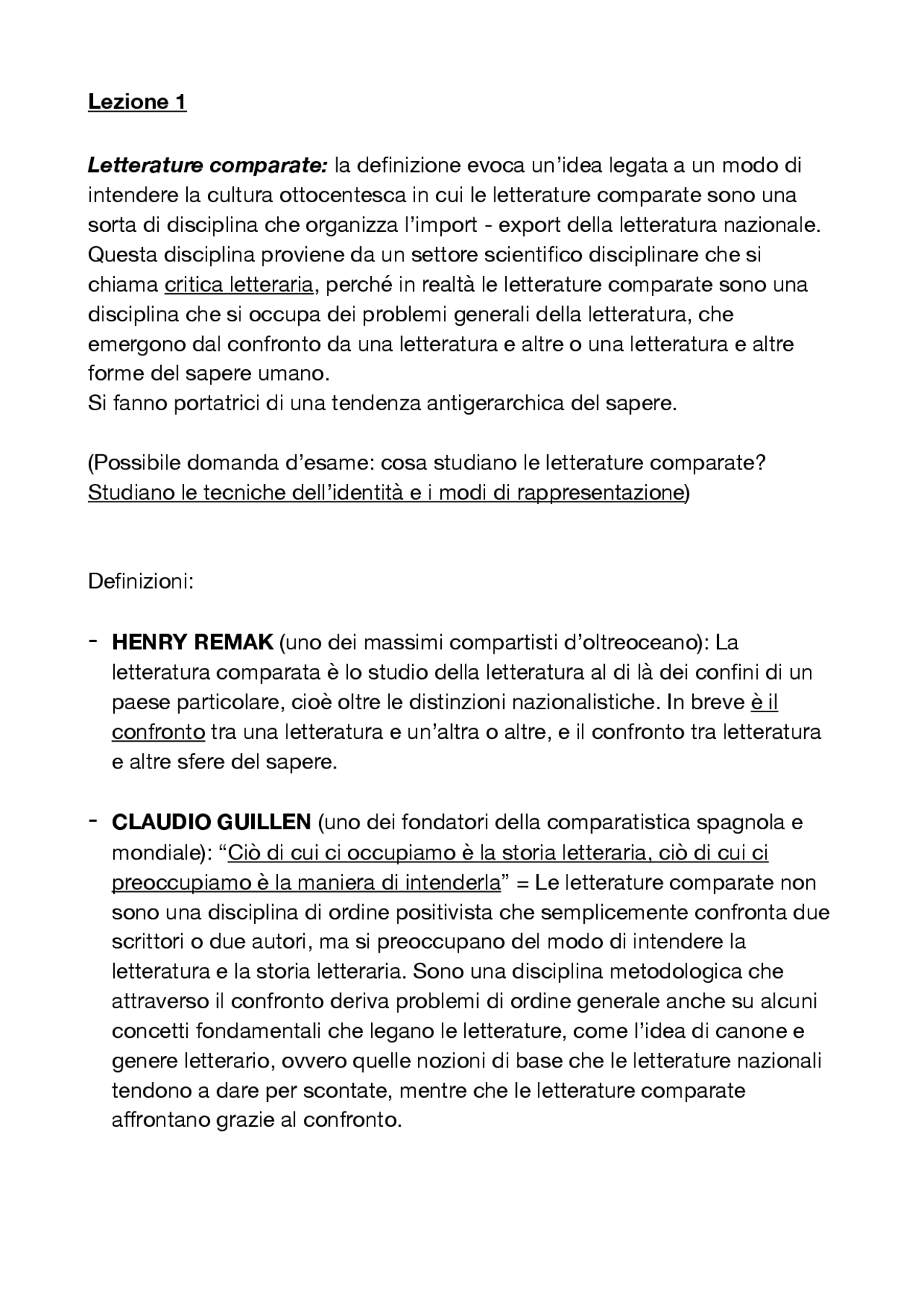 Letterature Comparate Appunti Di Letterature Comparate Docsity
