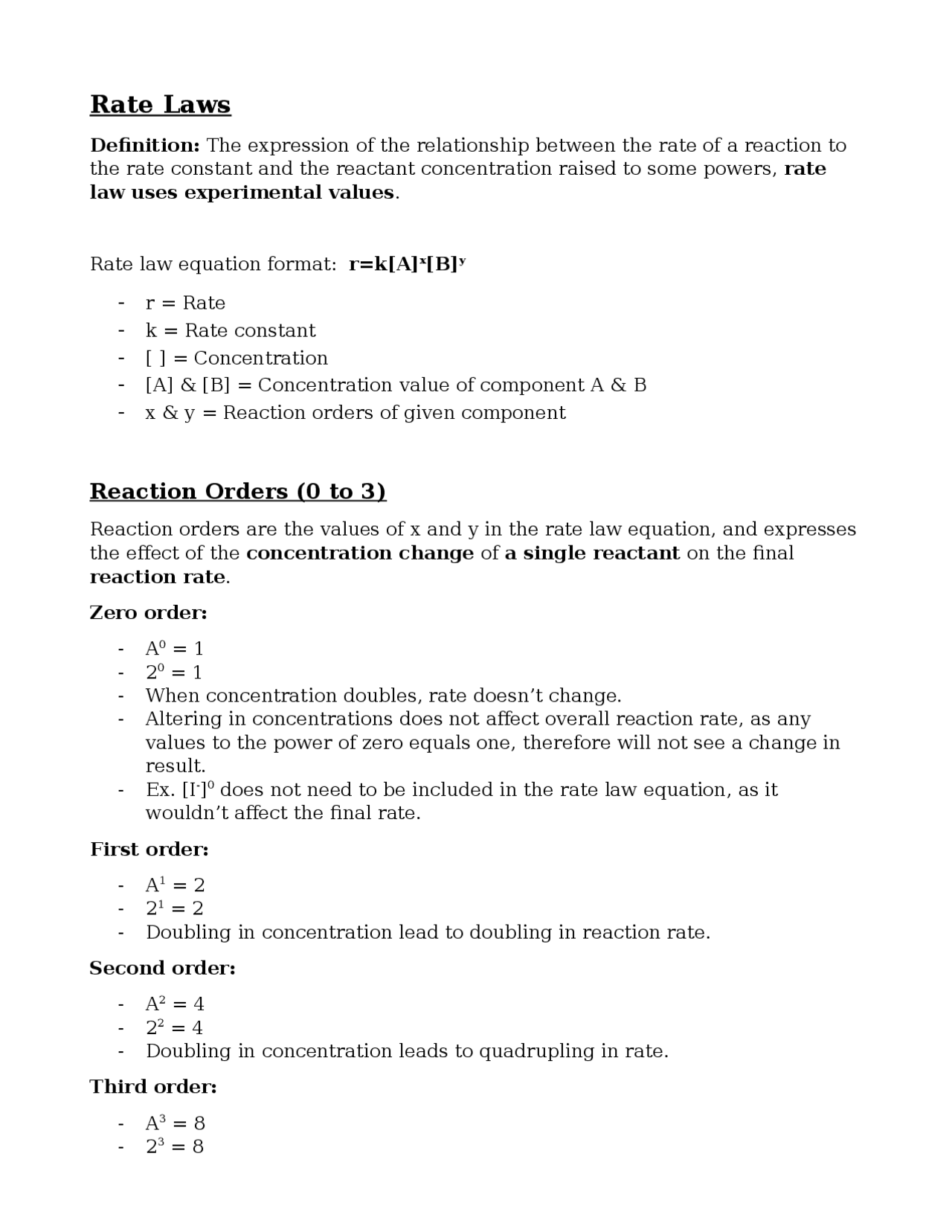 The Rate Law Summary and Determining Rate Law - Chemistry 30/35AP ...