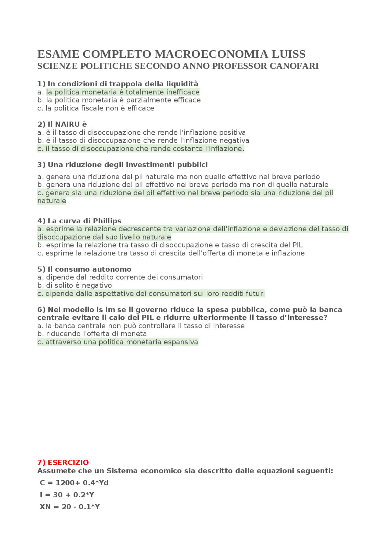 Esame Di Macroeconomia 2022 2023 Prove Desame Di Macroeconomia Docsity