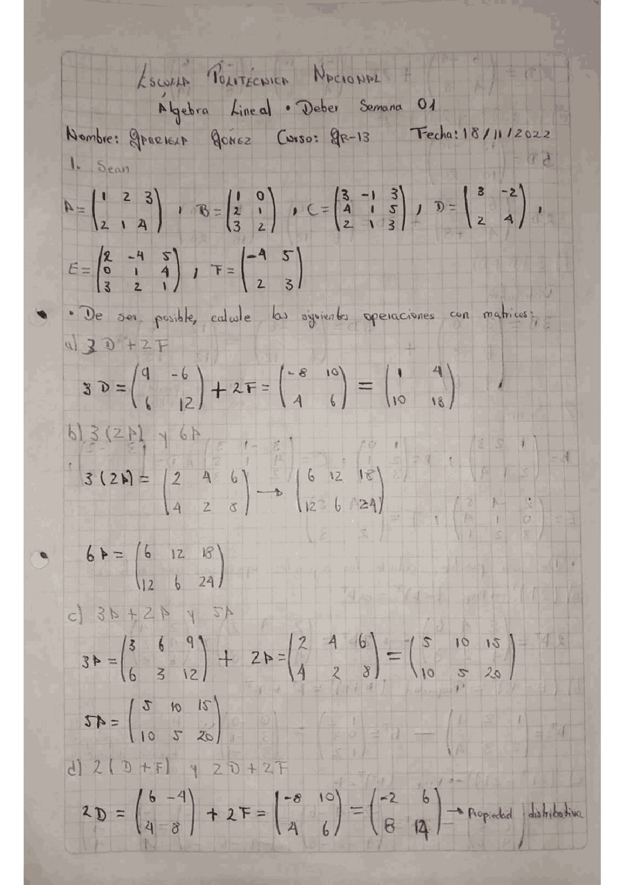 Deber 1 De álgebra Lineal Ejercicios De Álgebra Lineal Docsity