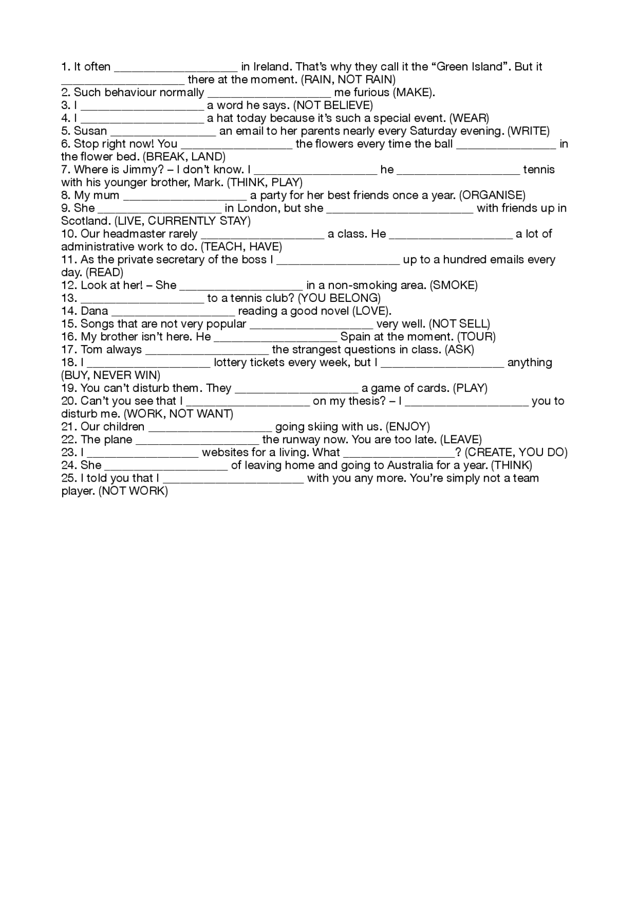 present simple present continuous | Ejercicios de Inglés | Docsity