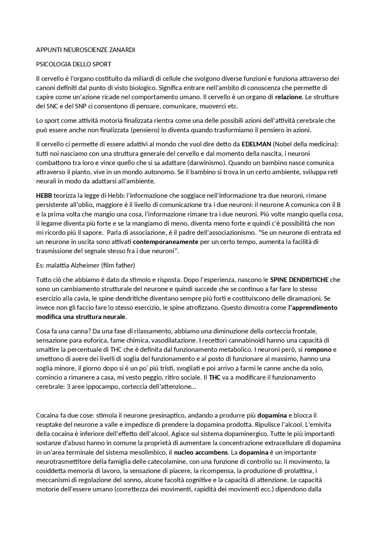 Appunti Neuroscienze Zanardi Appunti Di Neuroscienze Docsity