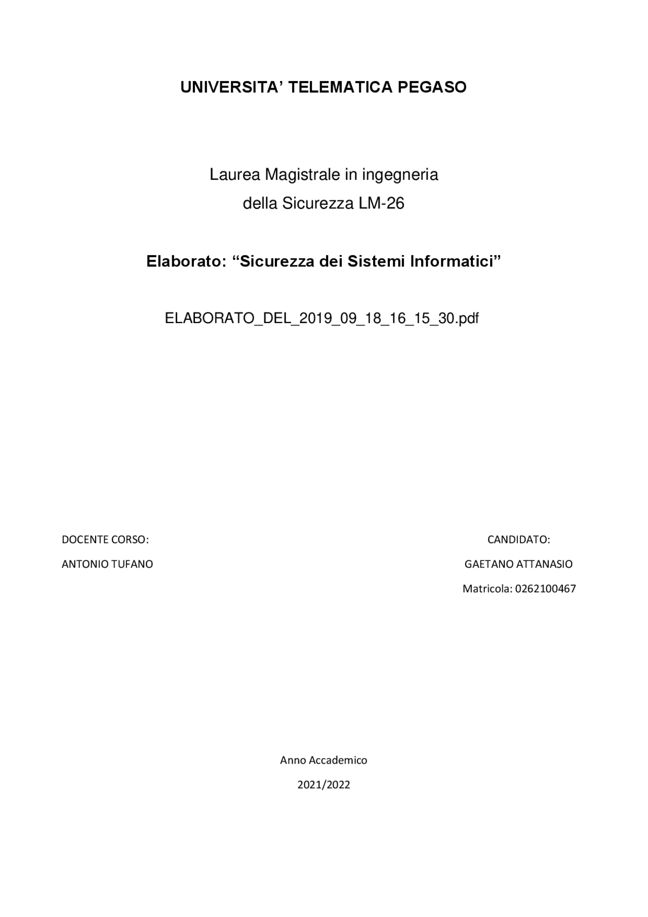 Elaborato Per Esame Sicurezza Dei Sistemi Informatici Prove Desame