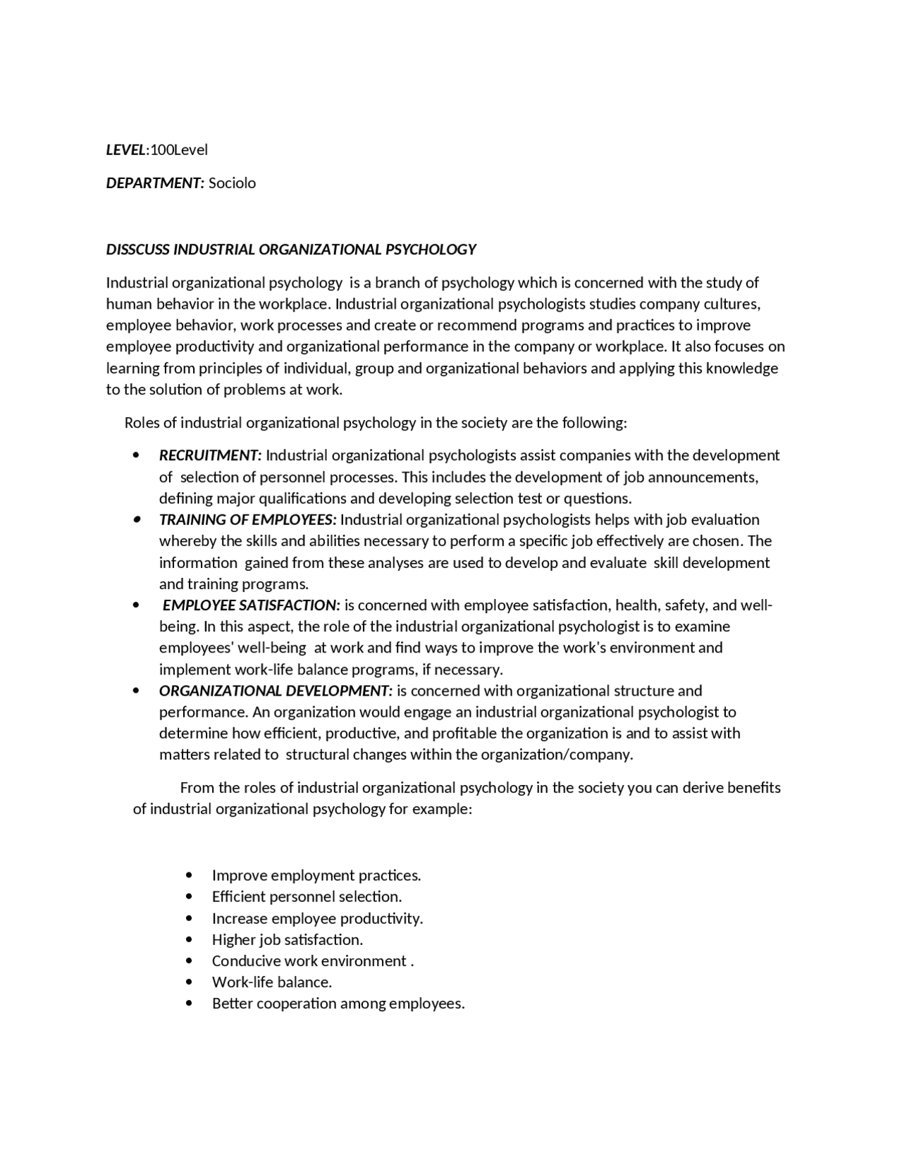 Industrial organizational psychology | Summaries Psychology | Docsity