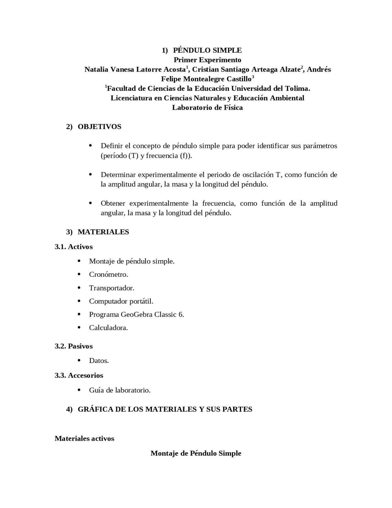 LABORATORIO PENDULO SIMPLE UNIVERSIDA DEL TOLIMA | Guías, Proyectos, Investigaciones de Física ...