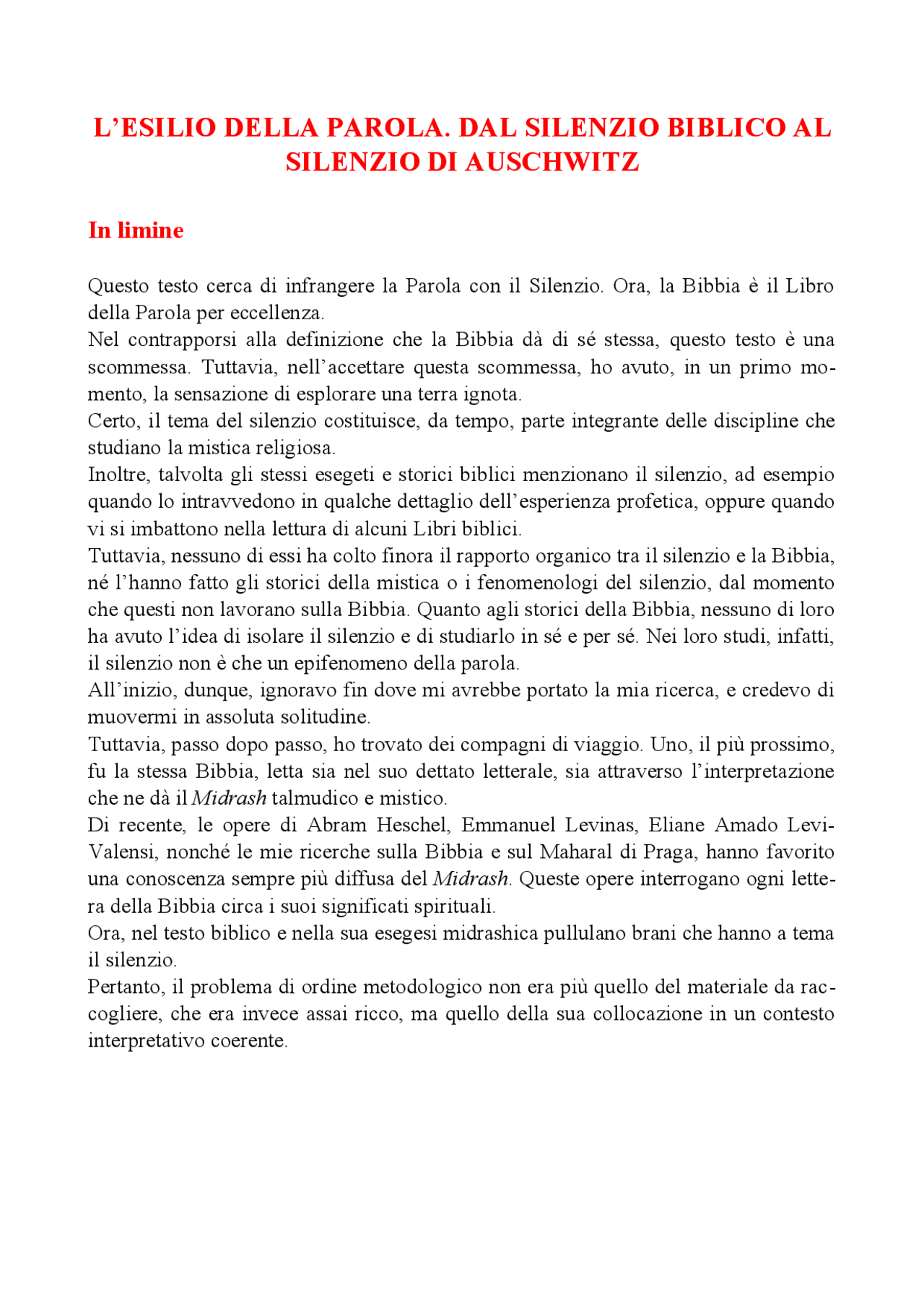 L'esilio della parola. Dal silenzio biblico al silenzio di Auschwitz ...