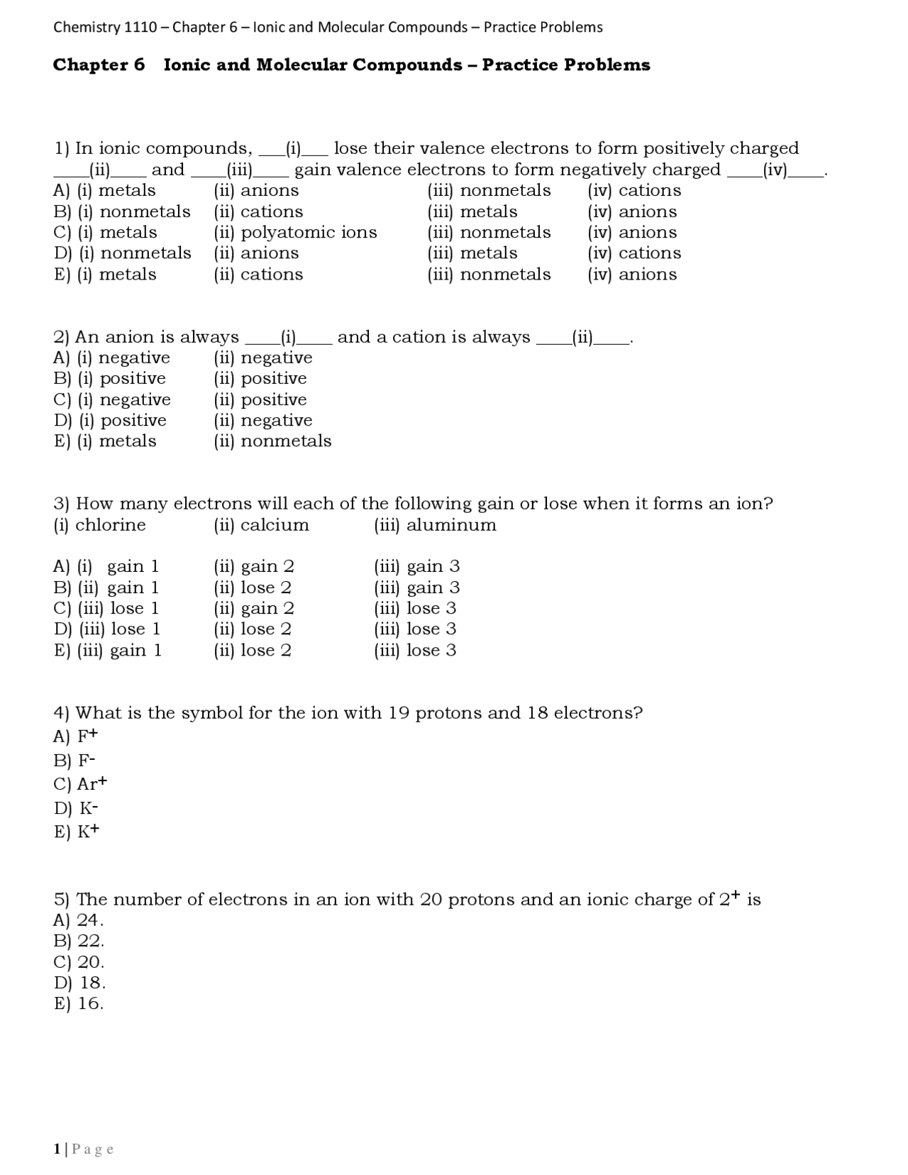 Most important practice problems of Ionic bonds and Molecular compounds ...