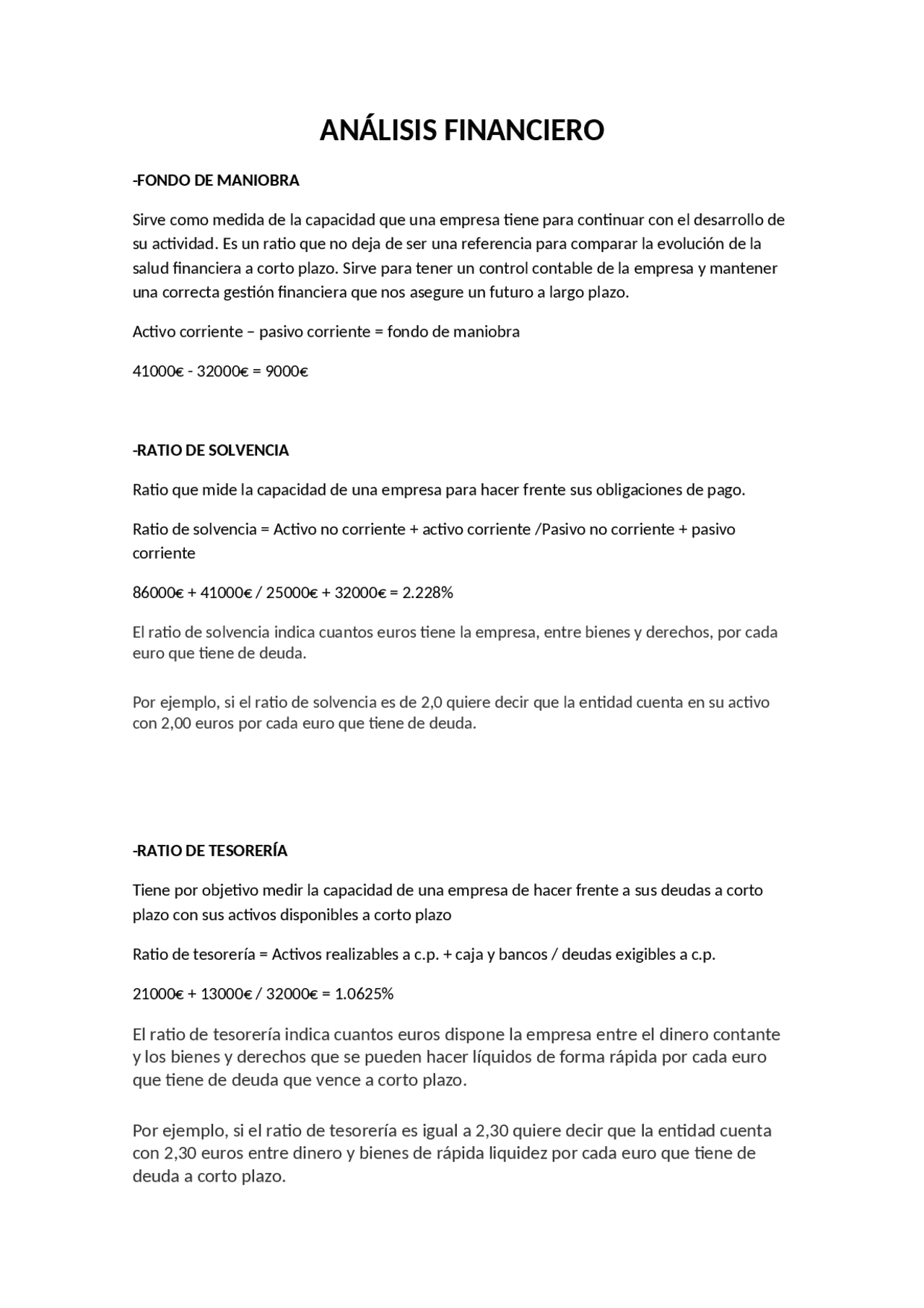 Analisis Financiero Ejercicios De Finanzas Docsity