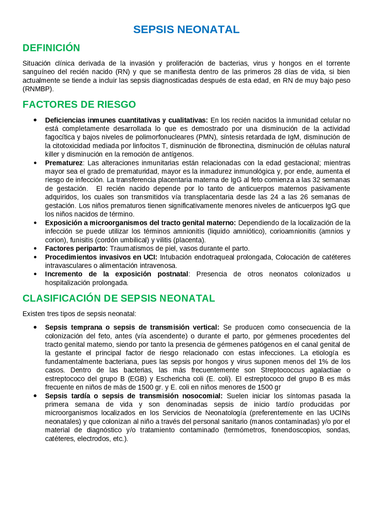 sepsis neonatal del recién nacido | Exams of Medicine | Docsity