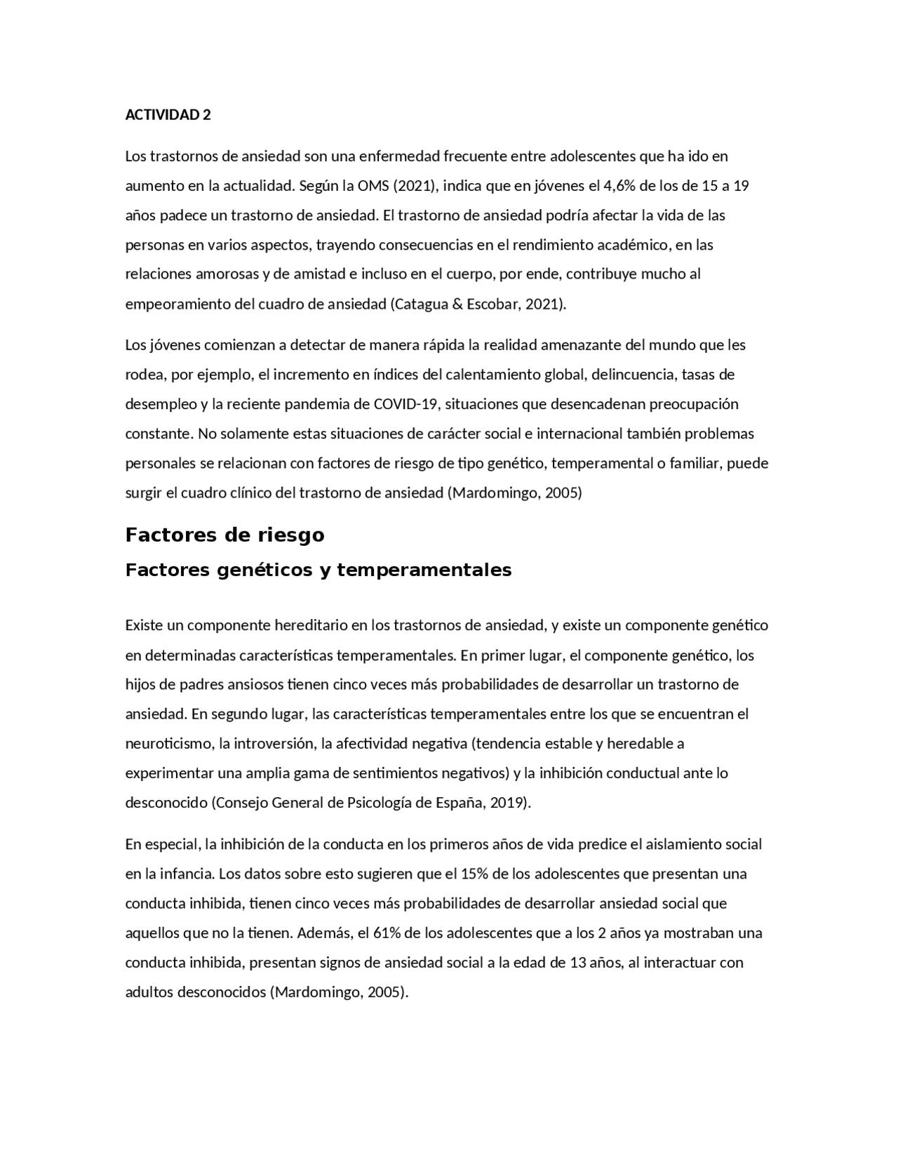 Factores De Riesgo Y Protección De La Ansiedad Monografías Ensayos
