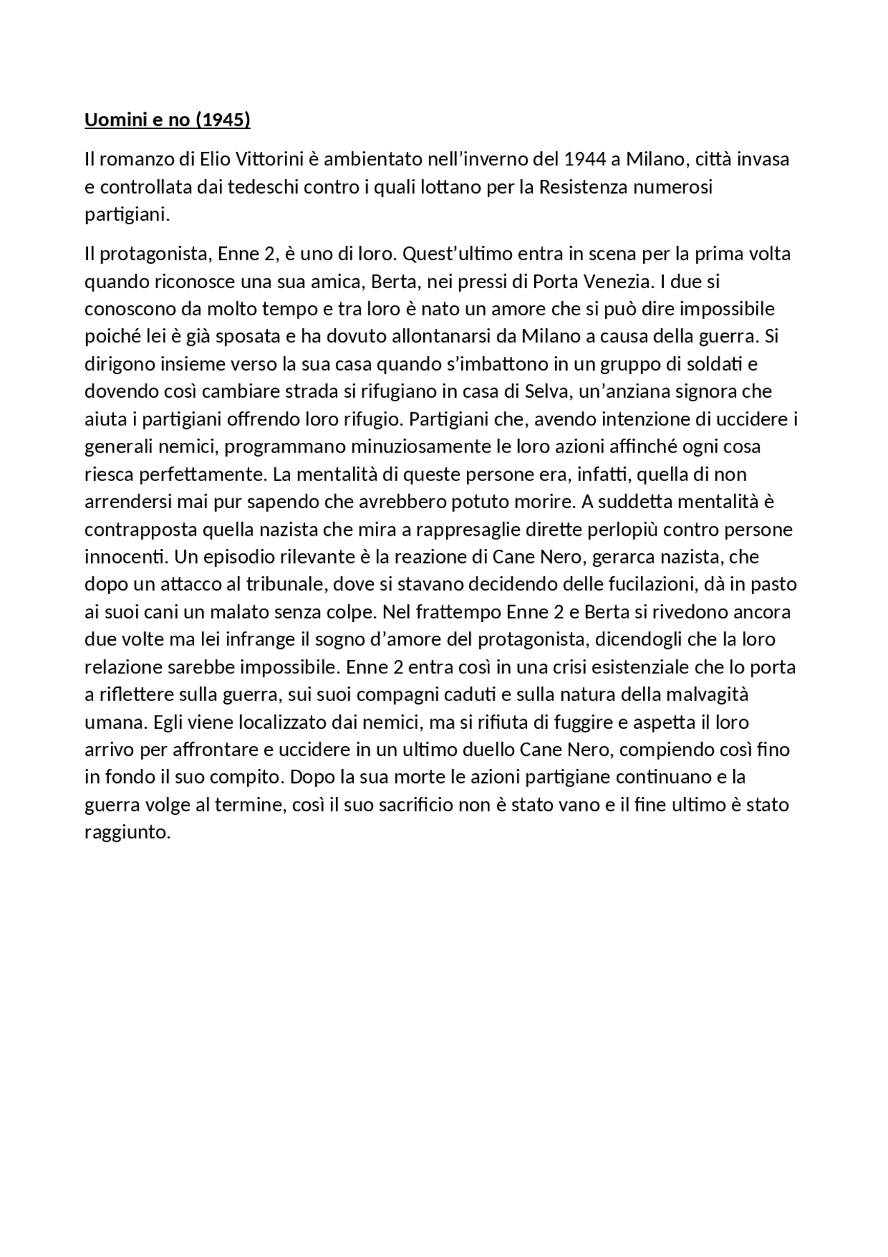 Uomini E No Riassunto Trama Opera Appunti Di Letteratura Italiana