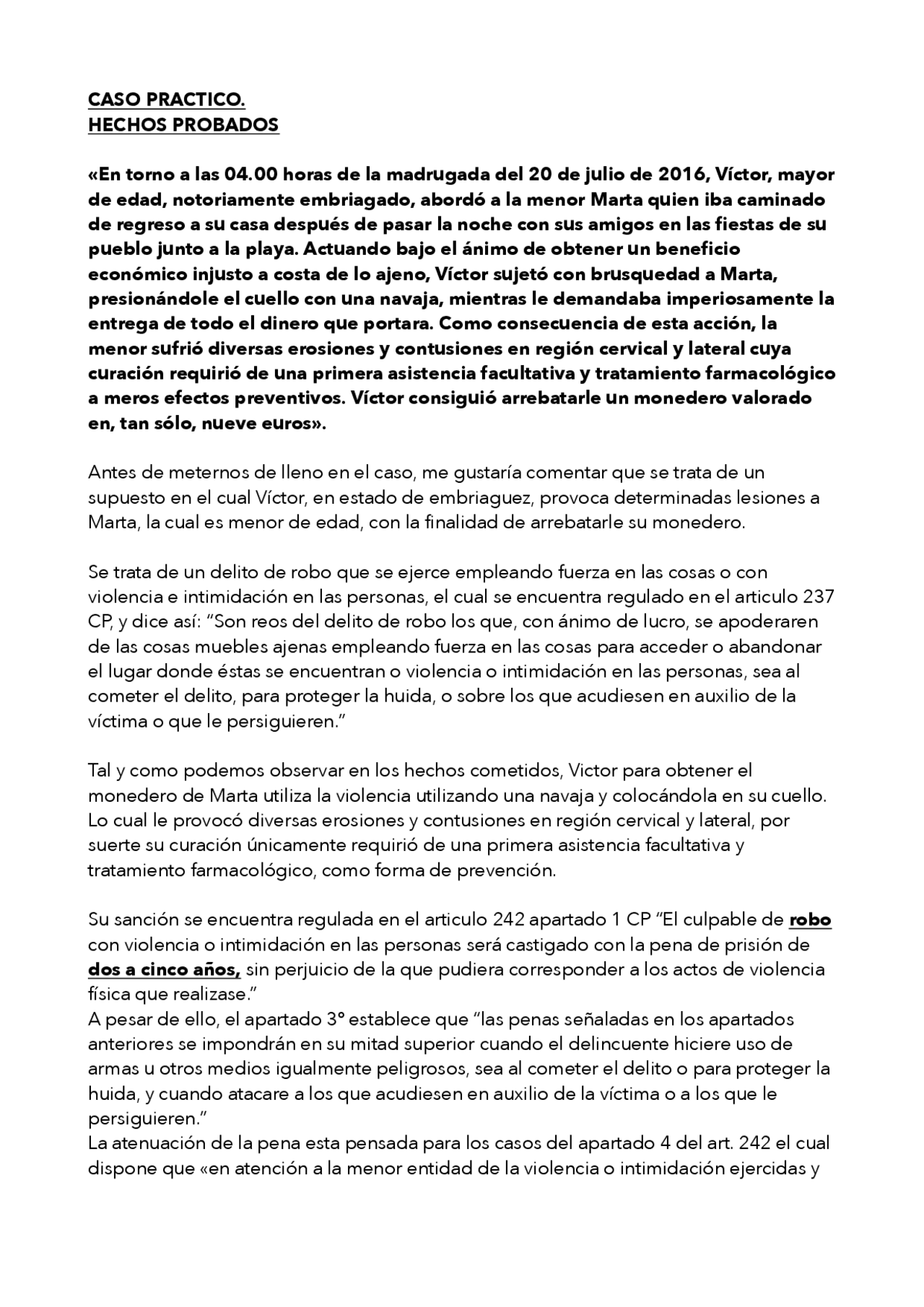 Caso Practico Derecho Penal Ejercicios De Derecho Penal Docsity