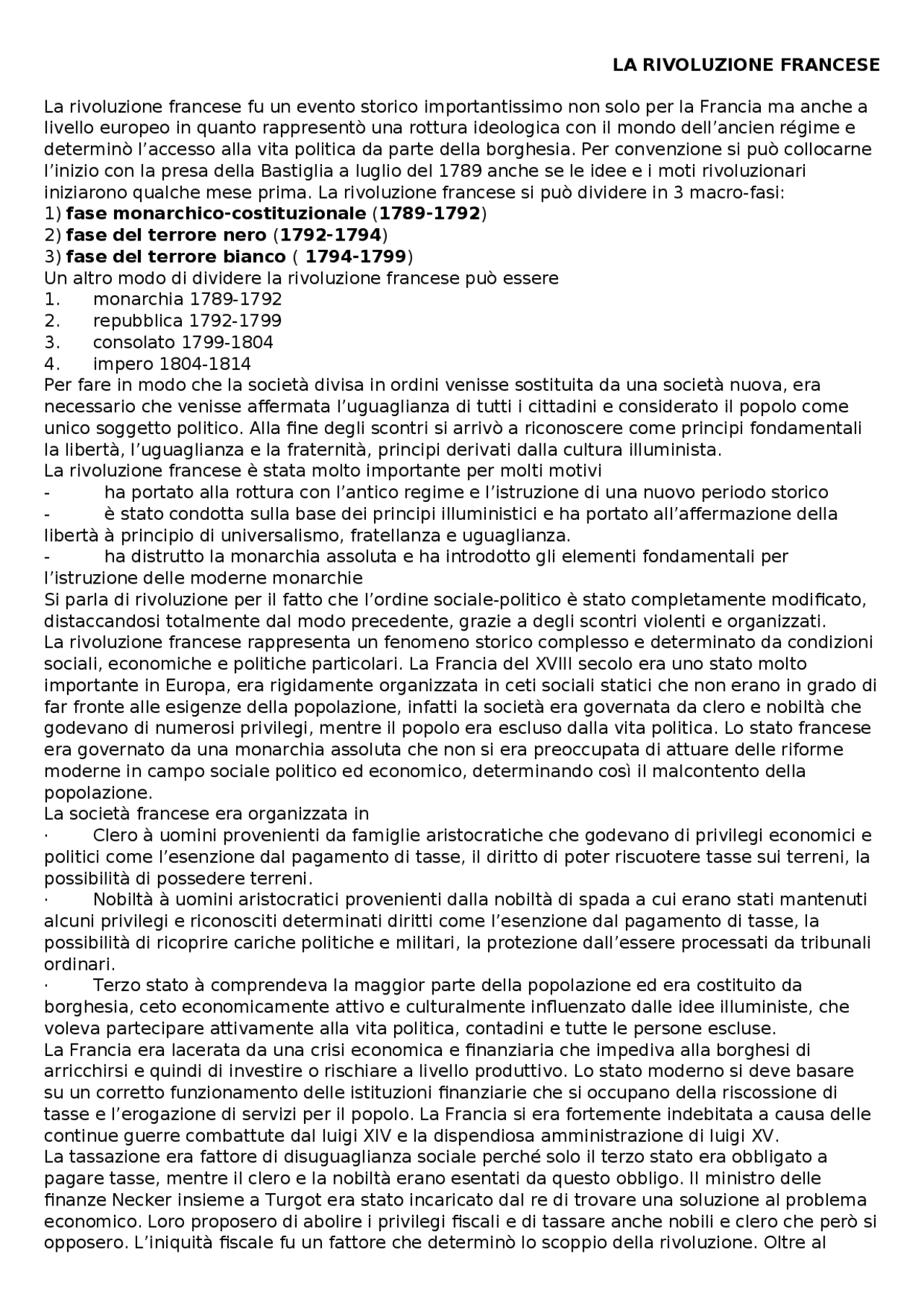 La Rivoluzione Francese Schemi E Mappe Concettuali Di Storia Docsity
