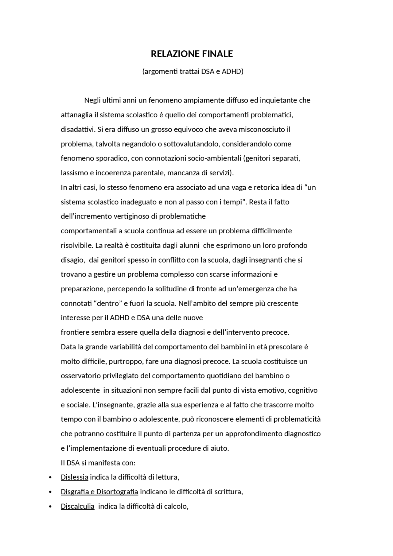 Relazione Disturbi Specifici Di Apprendimento Appunti Di Pedagogia