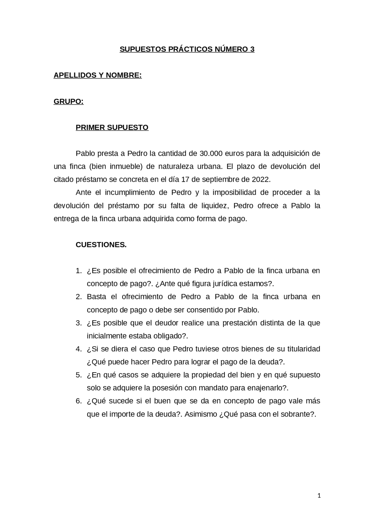 Spuestos Derecho Civil Ejercicios De Derecho Civil Docsity