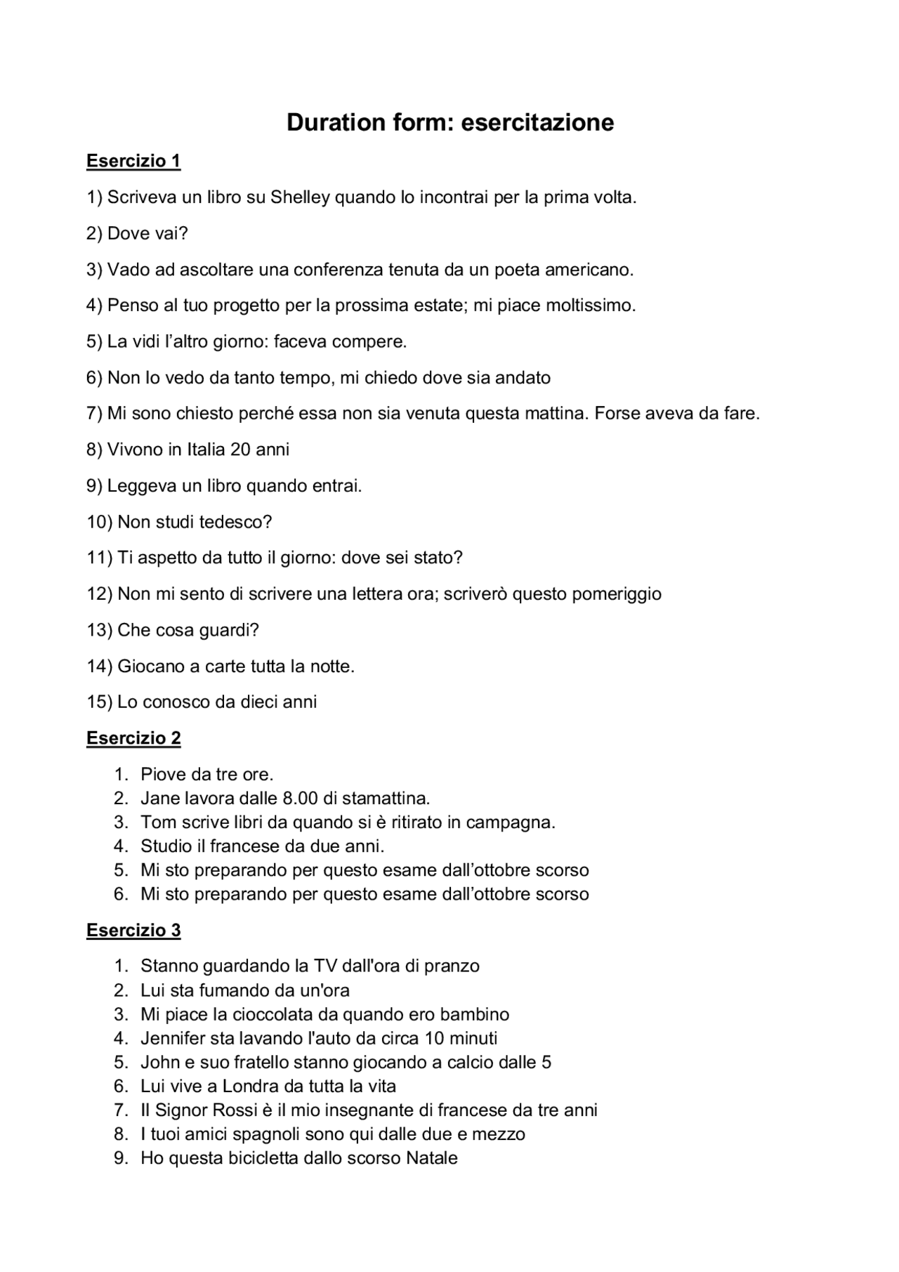 Esercizi Duration Form Correzione Esercizi Di Inglese Docsity