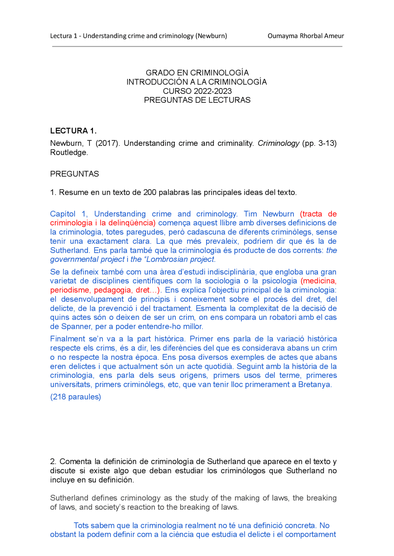 Lectura 1 Understanding Crime And Criminology Ejercicios De