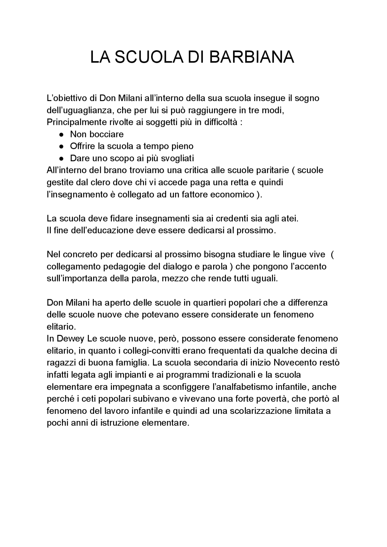 La scuola di Barbiana Don Milani | Temi di Pedagogia | Docsity