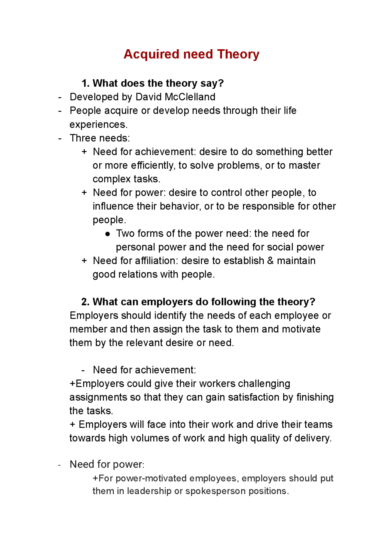 Acquire Needs Theory Summaries Management Theory Docsity