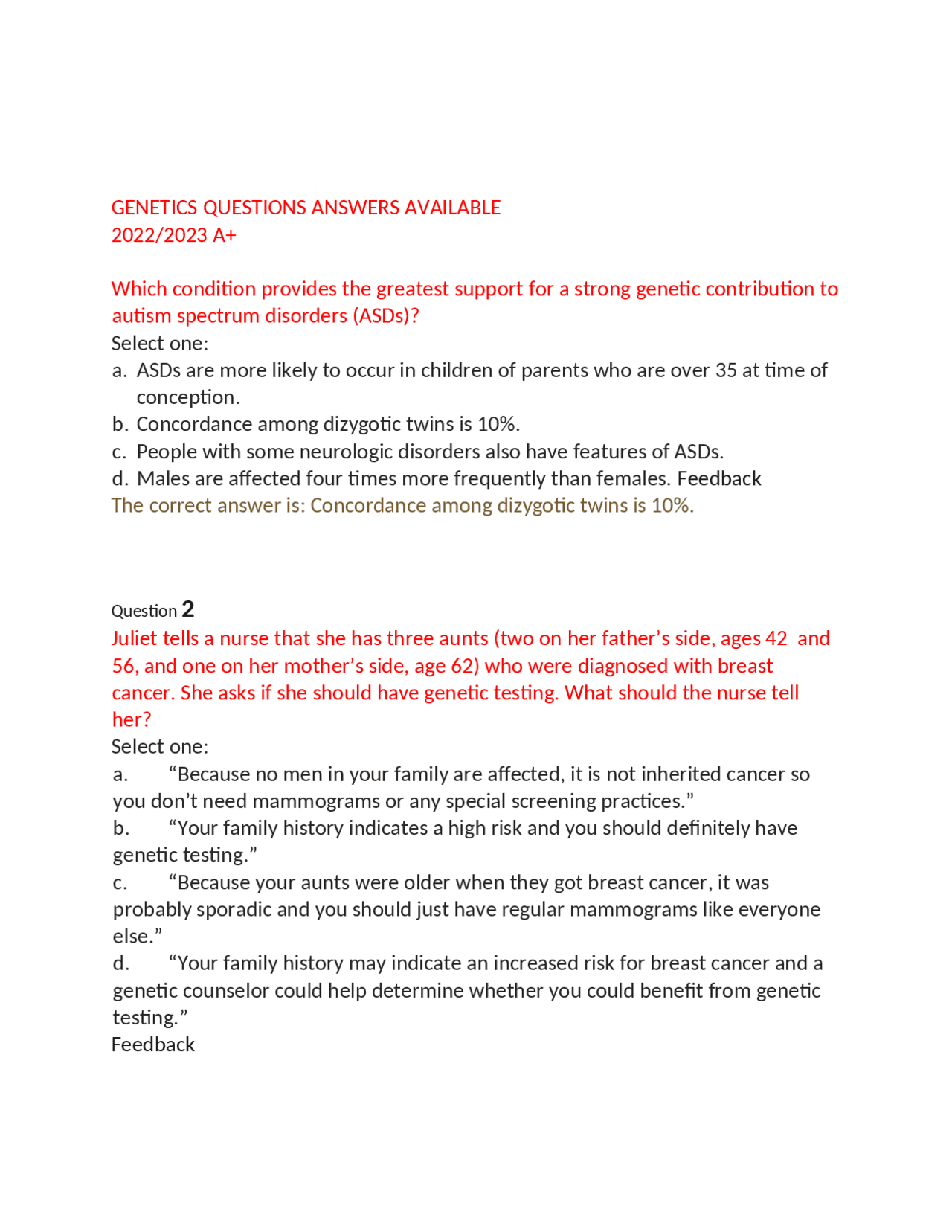 Genetics Questions Answers Available 20222023 A Exams Genetics