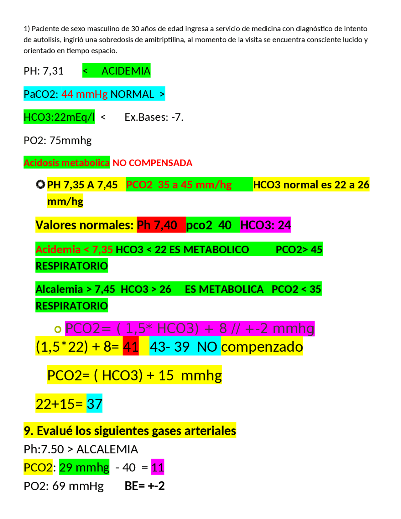 Caso Clínico Prueba De Gasometria Ejercicios De Biología Docsity