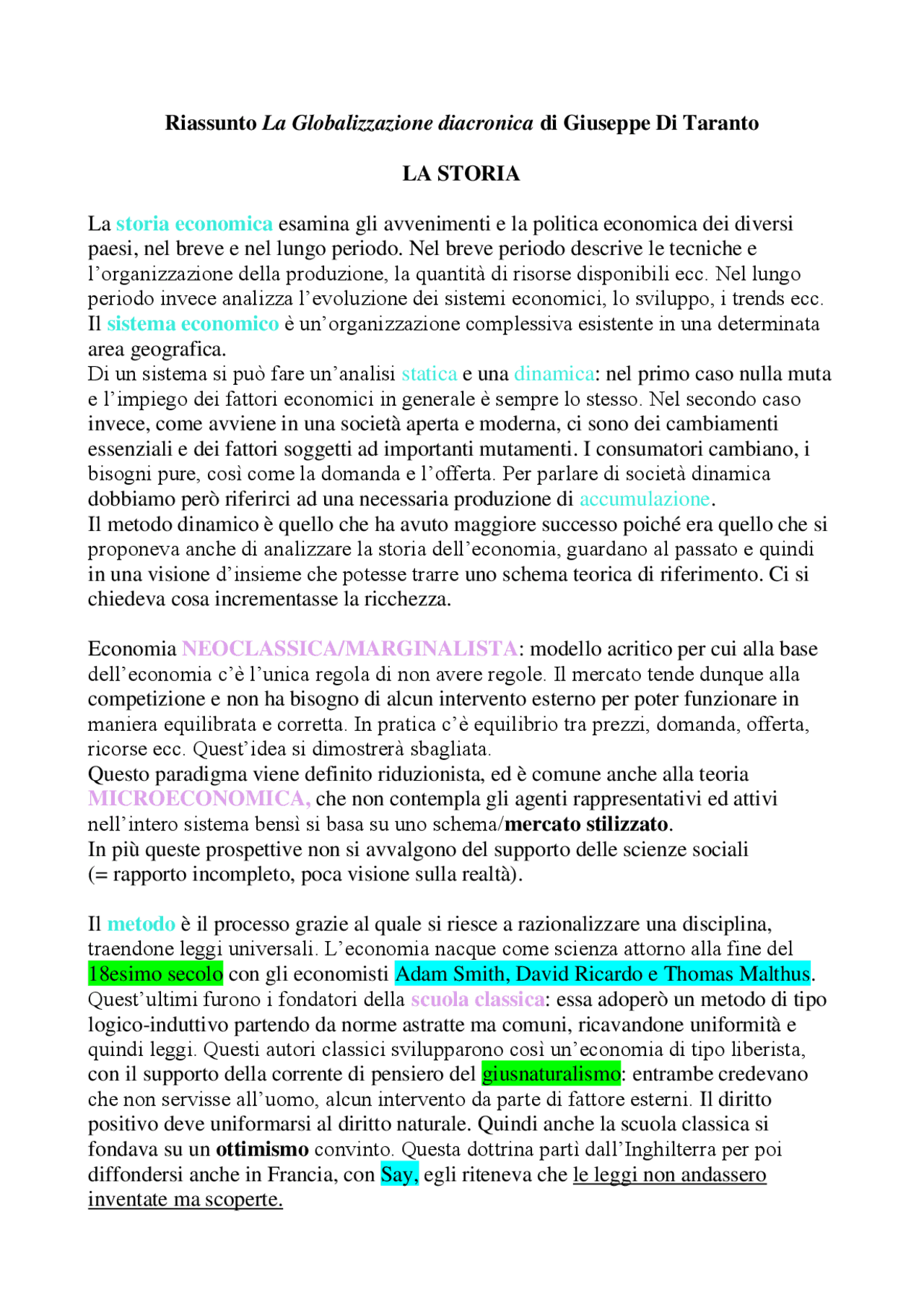 Riassunto Globalizzazione Diacronica Di Taranto Appunti Di