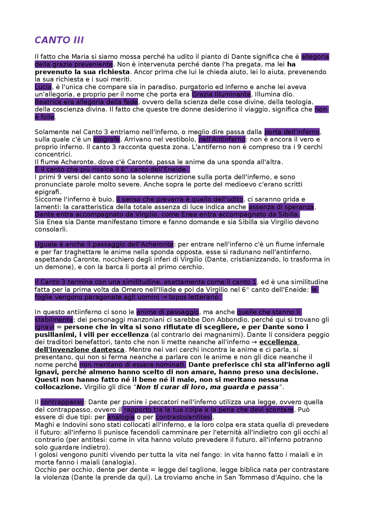 Dante Alighieri, Inferno, Canto III | Appunti di Italiano | Docsity