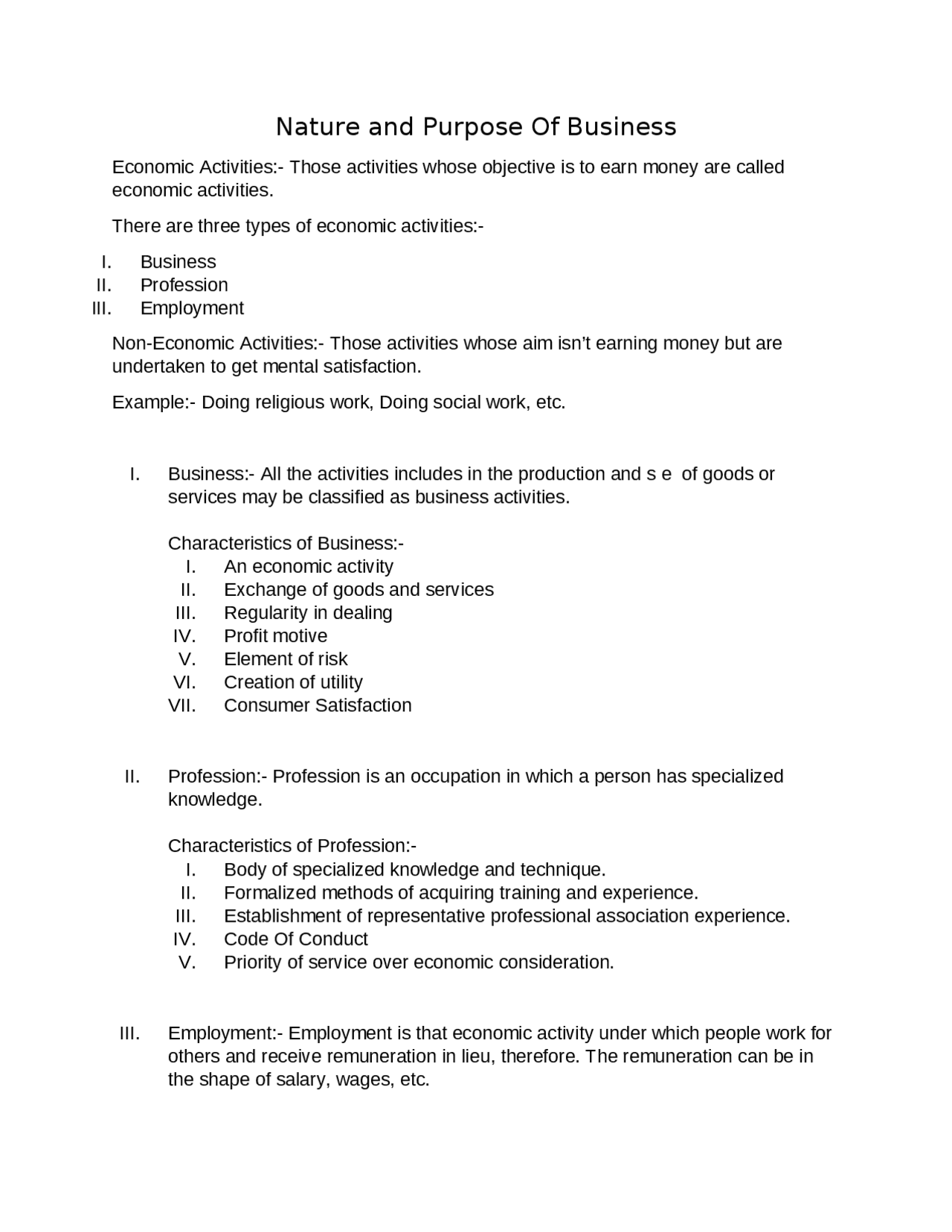 Nature and Purpose Of Business | Exercises Business | Docsity