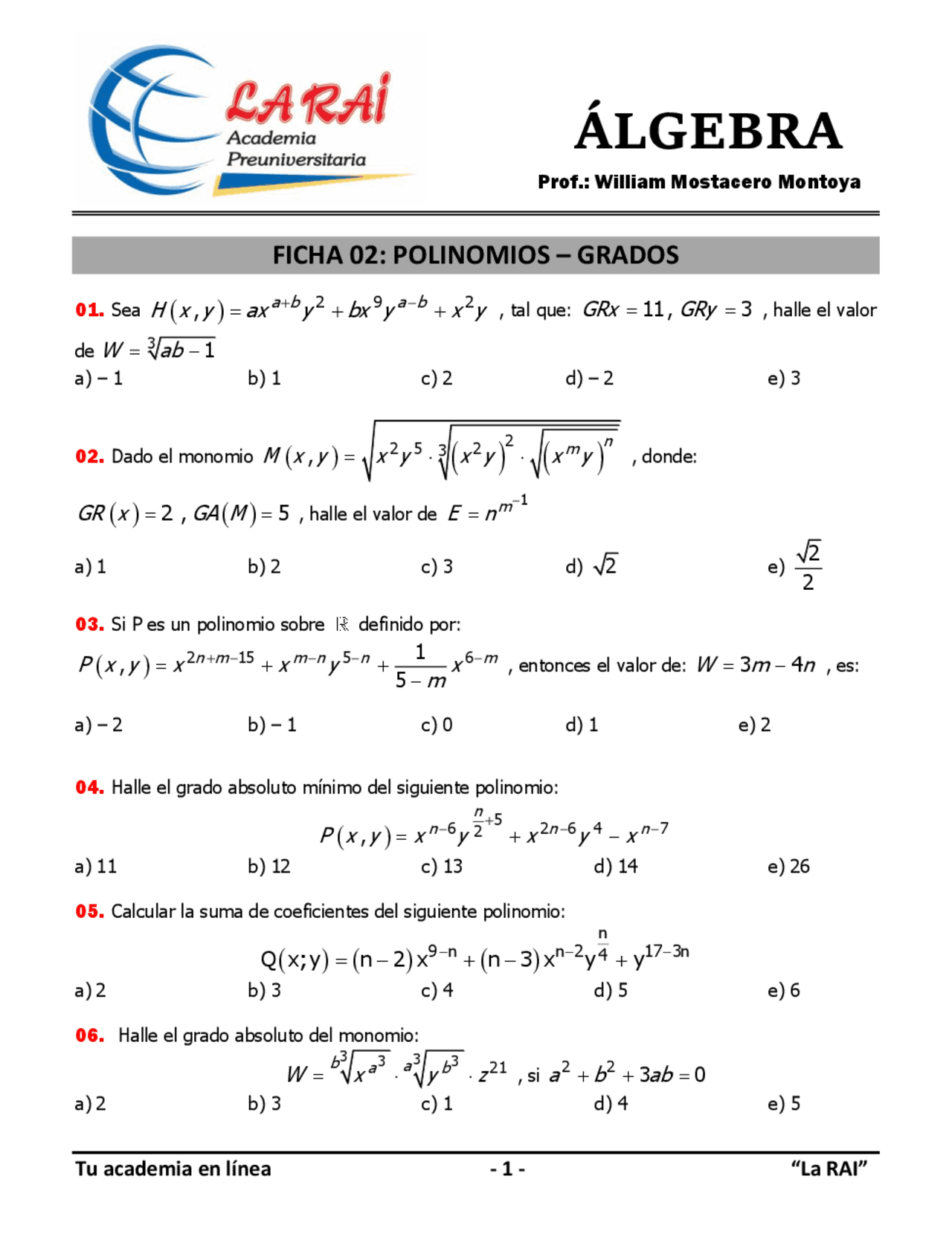 Polinomios Y Grados Pdf Apuntes De Álgebra Docsity