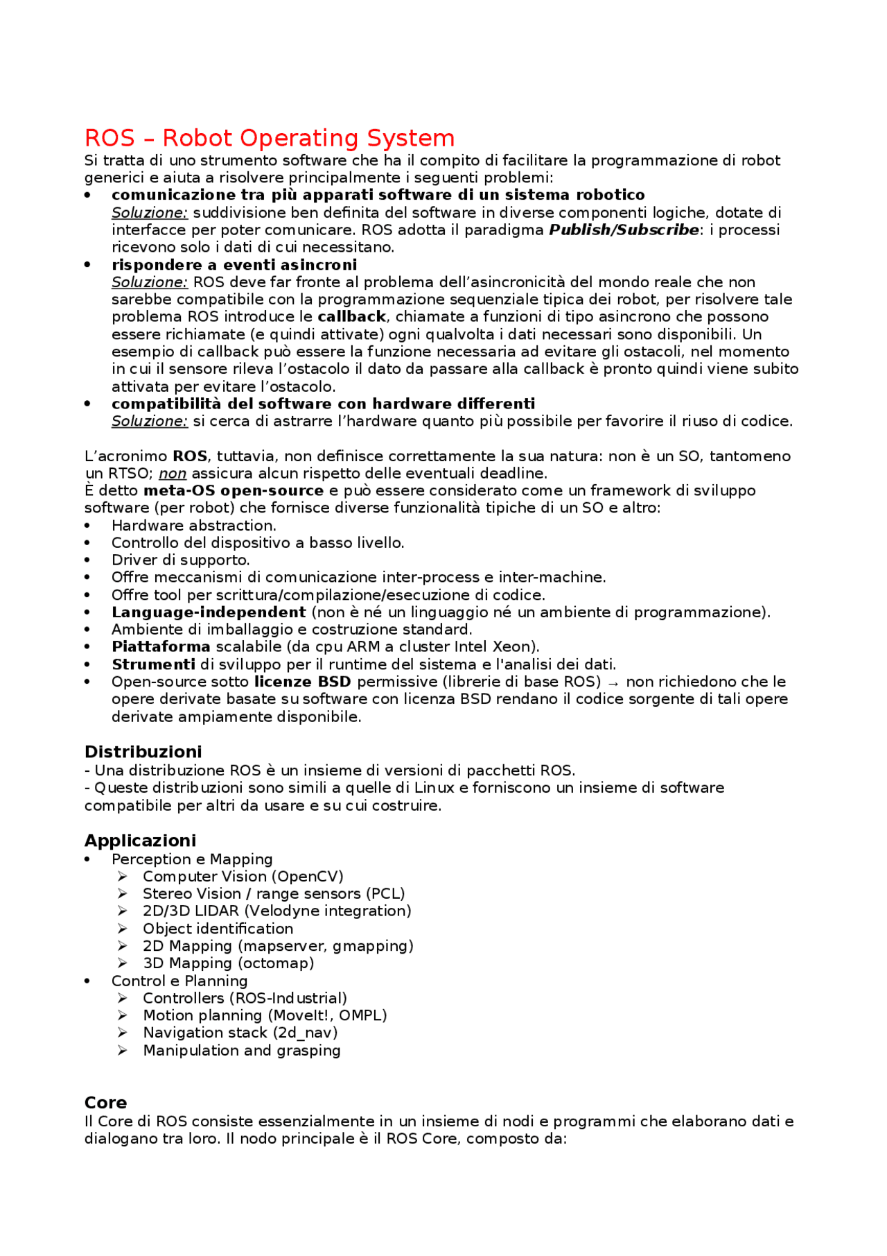Sistema operativo ROS | Dispense di Sistemi Operativi | Docsity