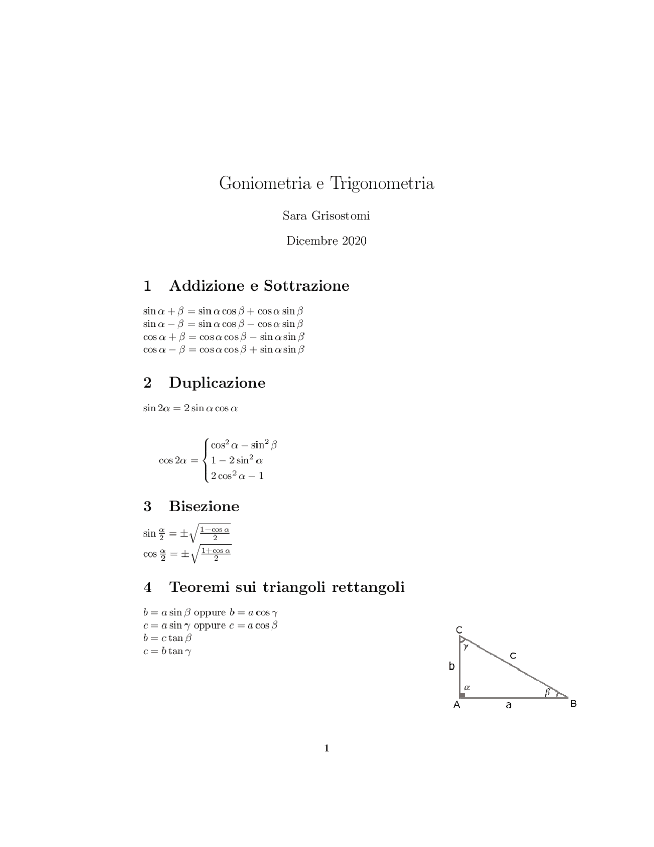 Formulario Goniometria E Trigonometria Formulari Di Matematica Docsity