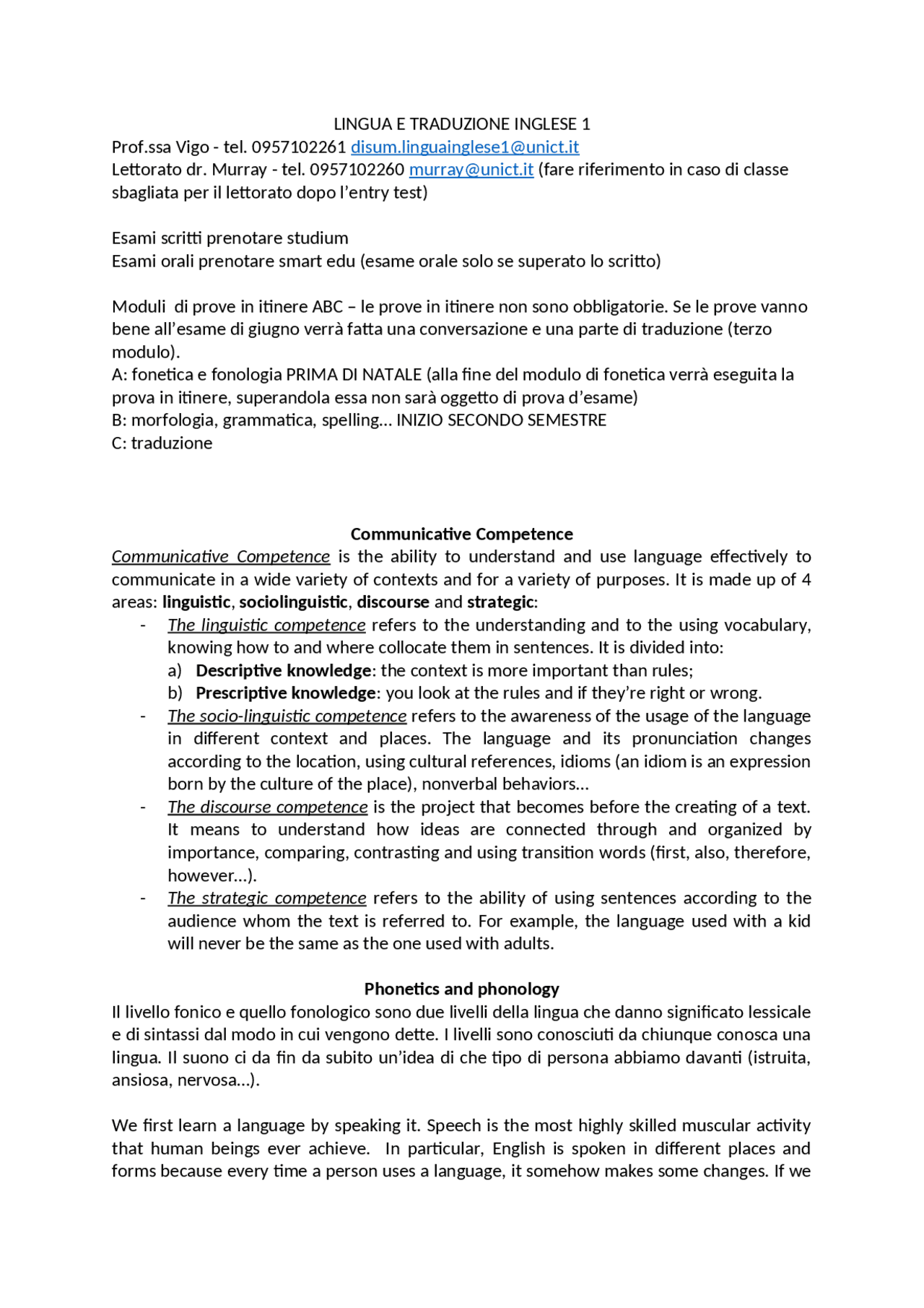 Fonetica e fonologia | Sbobinature di Lingua Inglese | Docsity