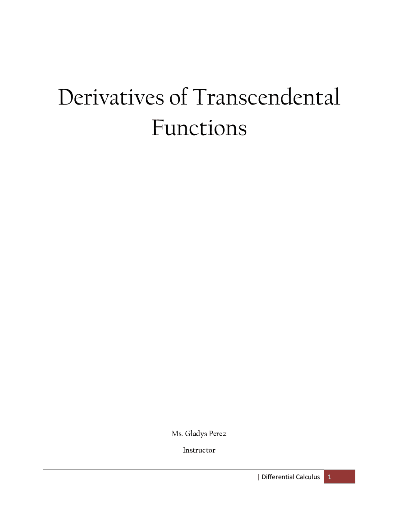 Derivatives of Transcendental Functions | Lecture notes Mathematics ...