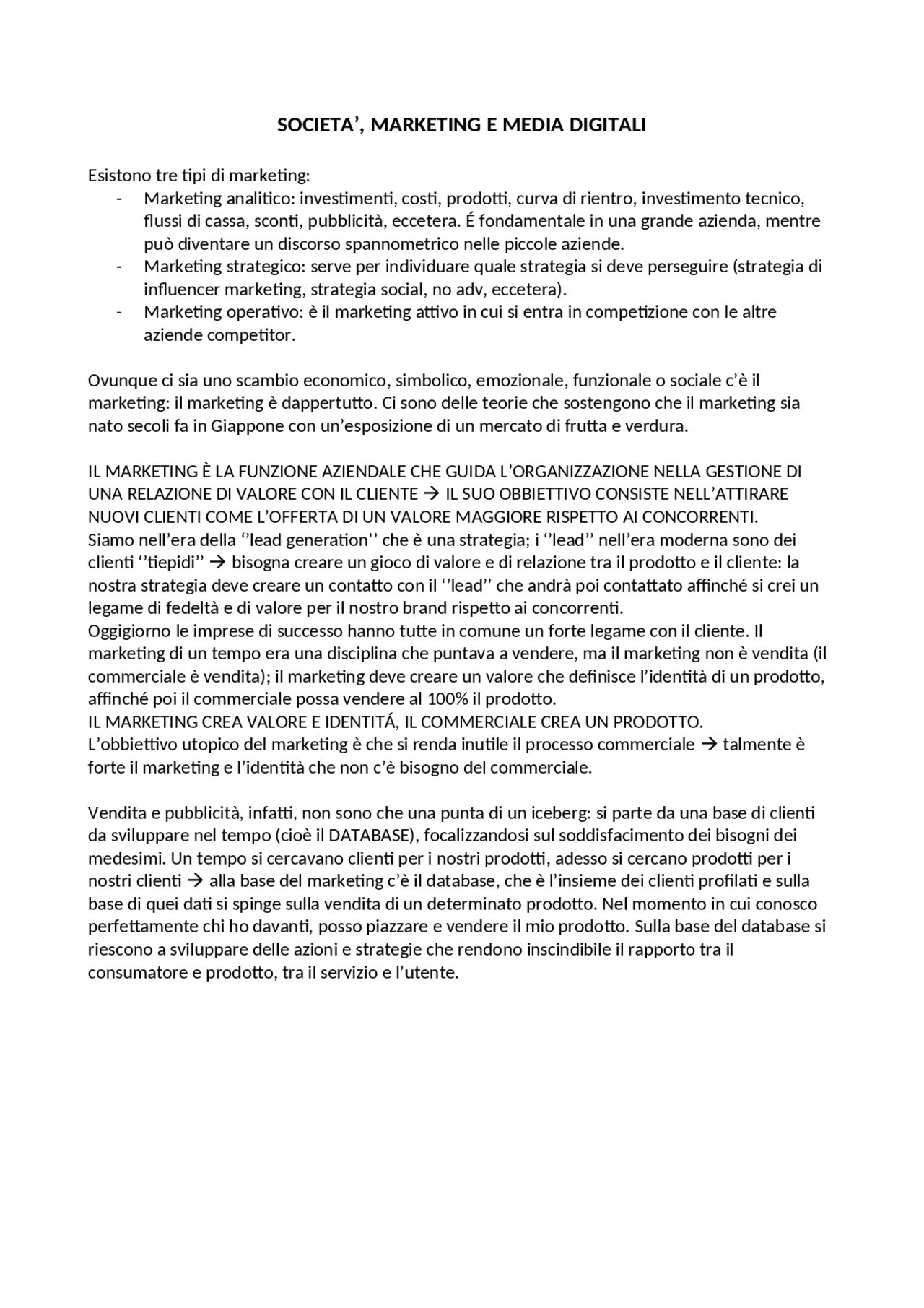 Appunti società, marketing e media | Appunti di Marketing | Docsity