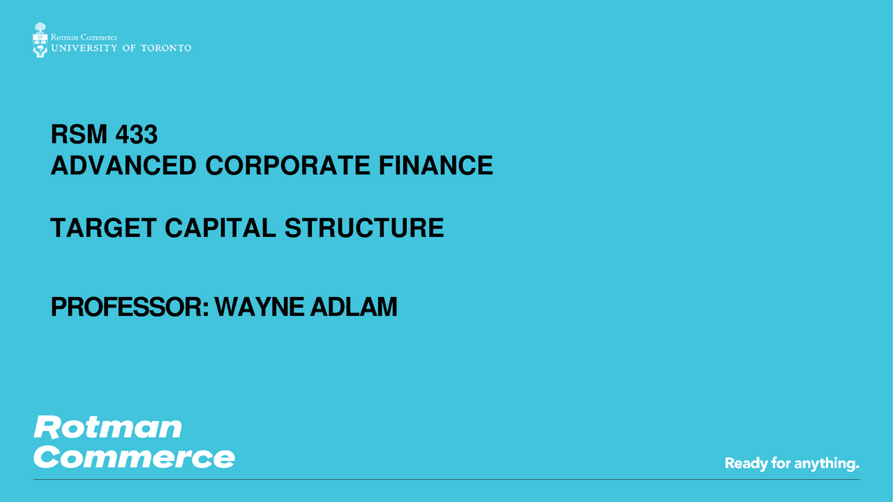 Target Capital Structure | Cheat Sheet Corporate Finance | Docsity