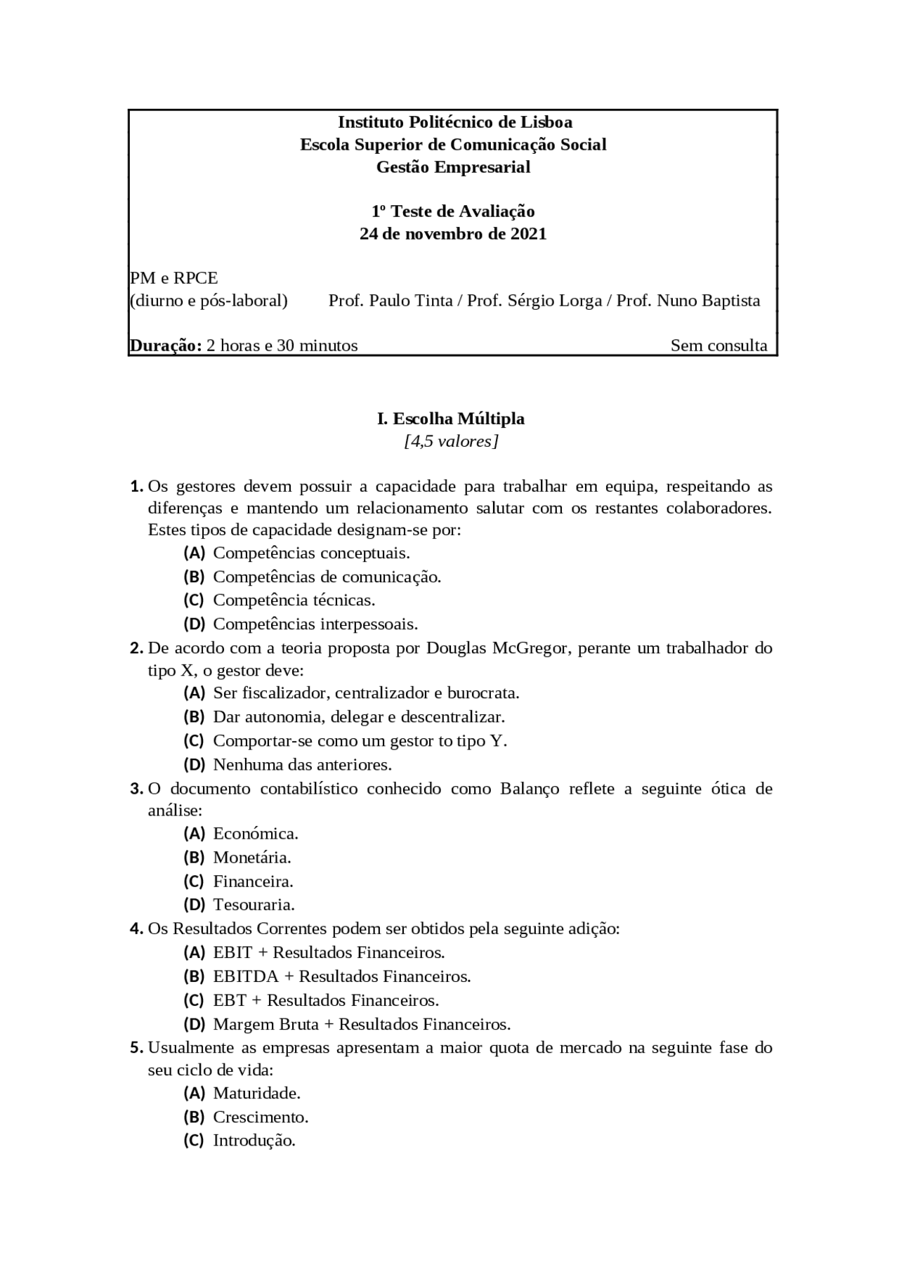 Teste De Gestão Empresarial Provas Gestão Empresarial Docsity