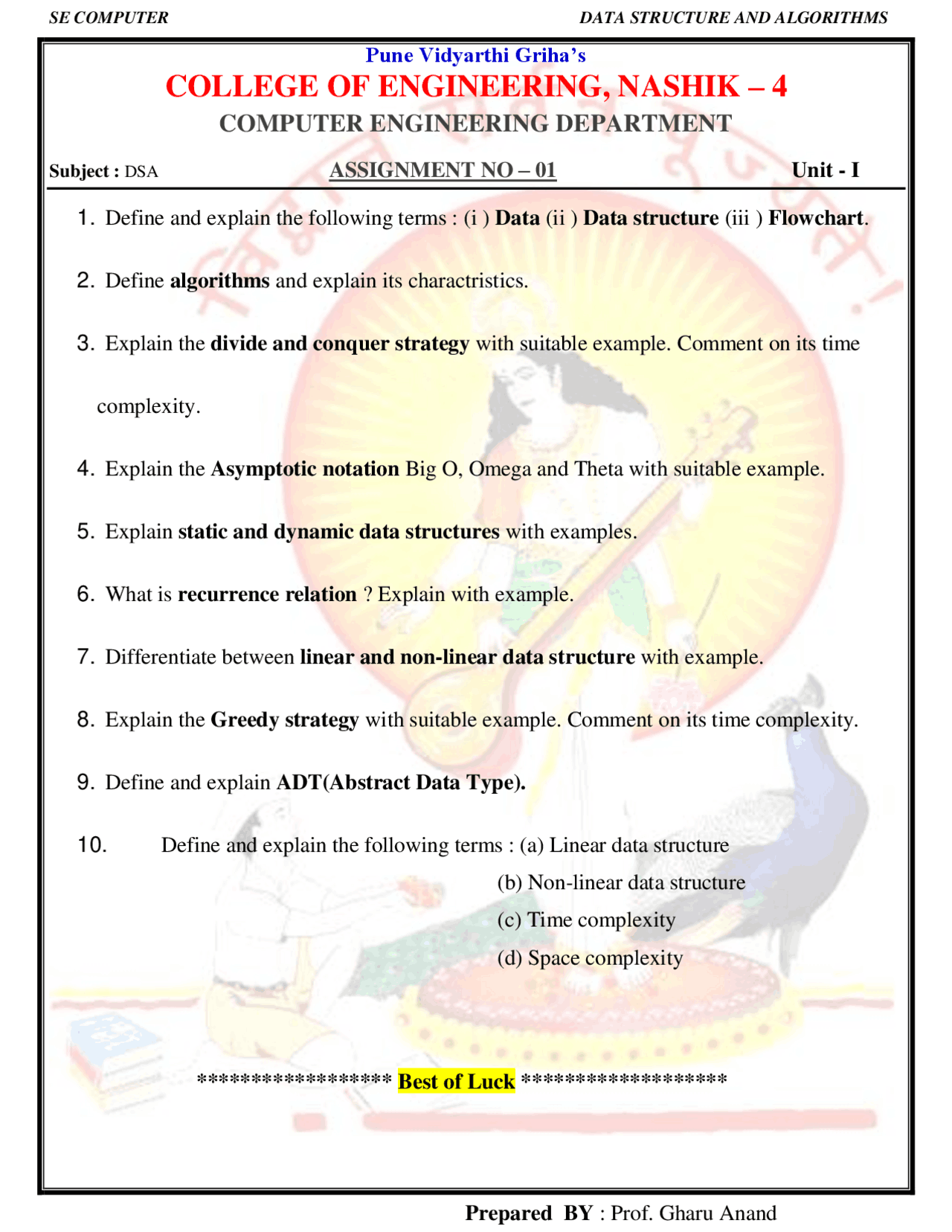 Fundamental Of Data Structure Assignment Summaries Engineering Docsity 2773