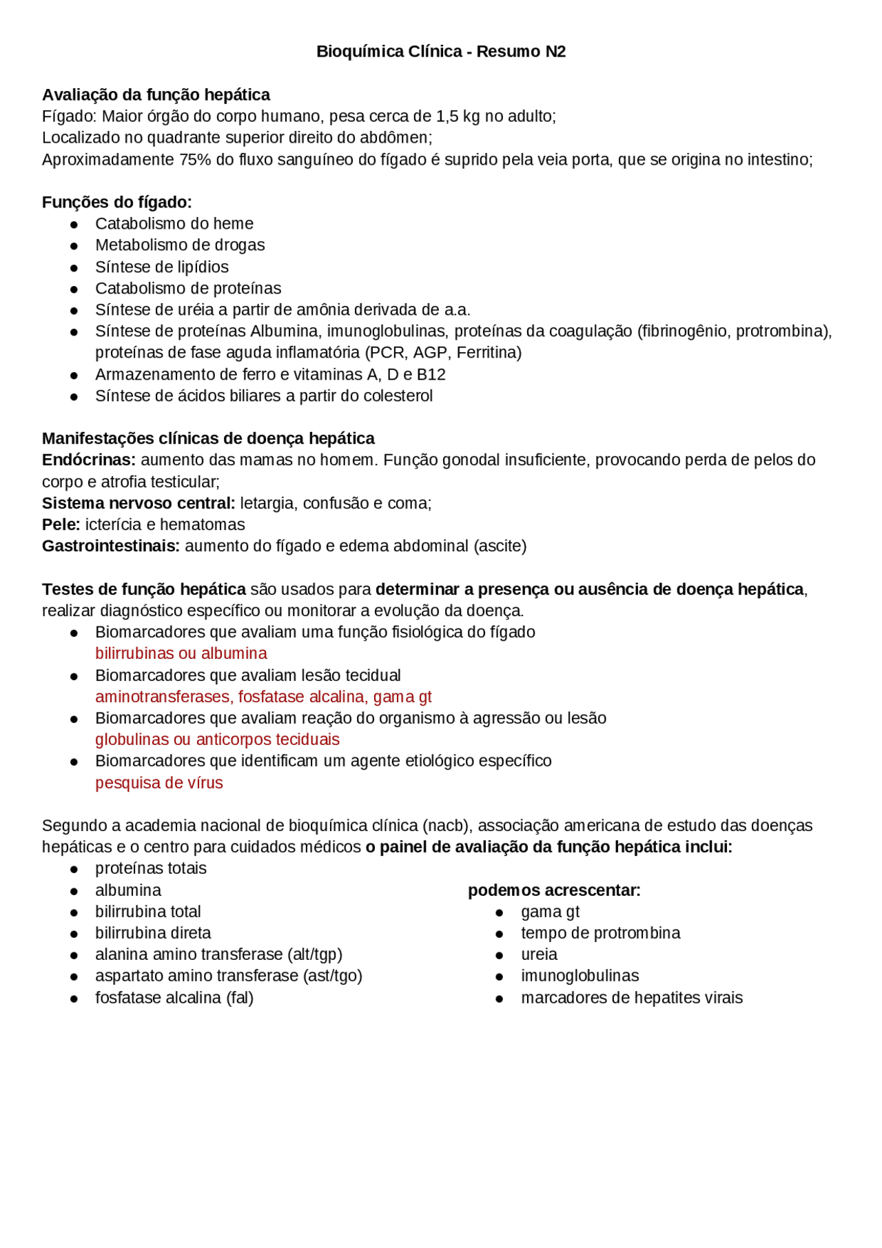 Resumo Disfunção Hepática Resumos Bioquímica Docsity