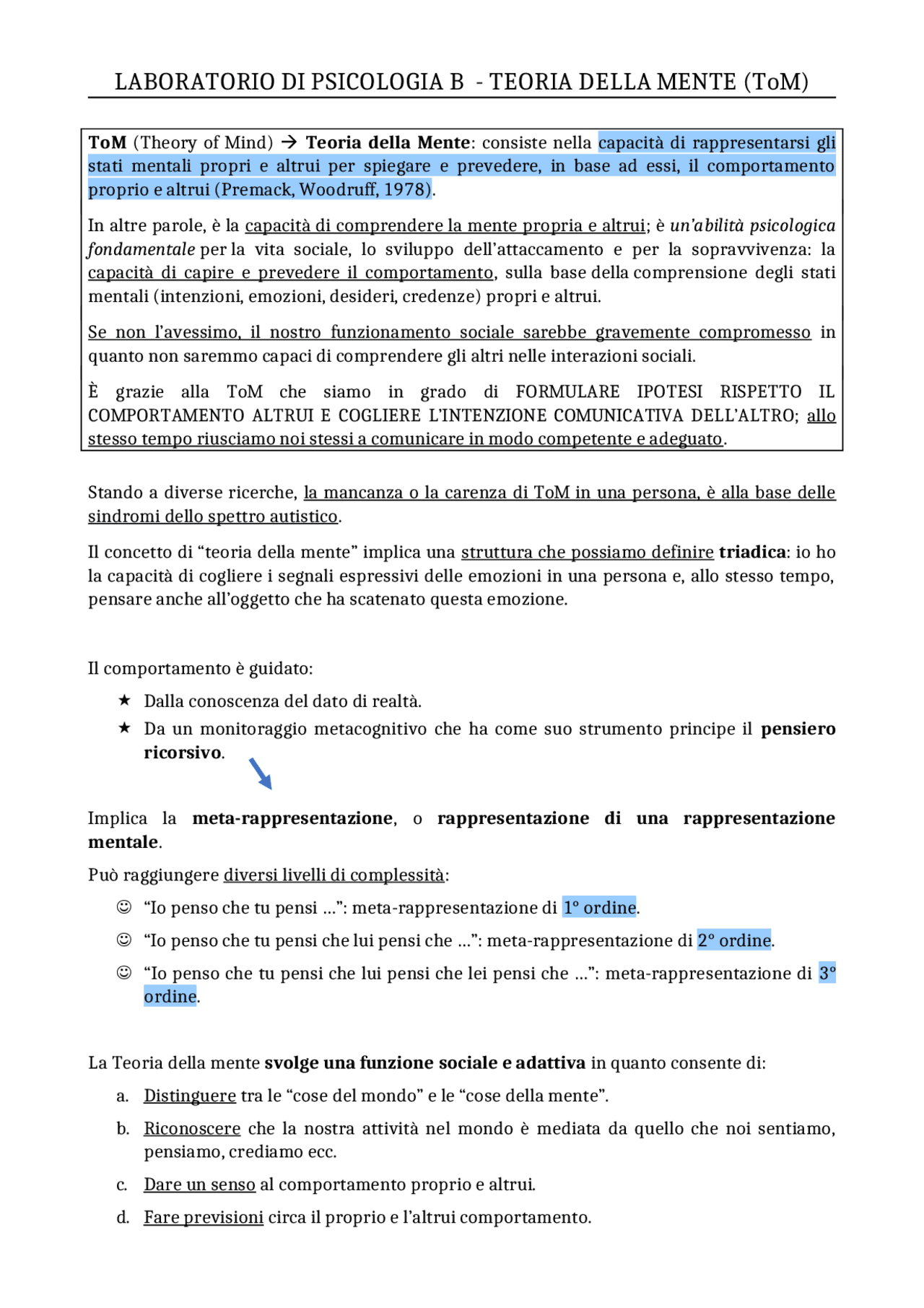 Teoria Della Mente Tom Appunti Di Psicologia Infantile Docsity