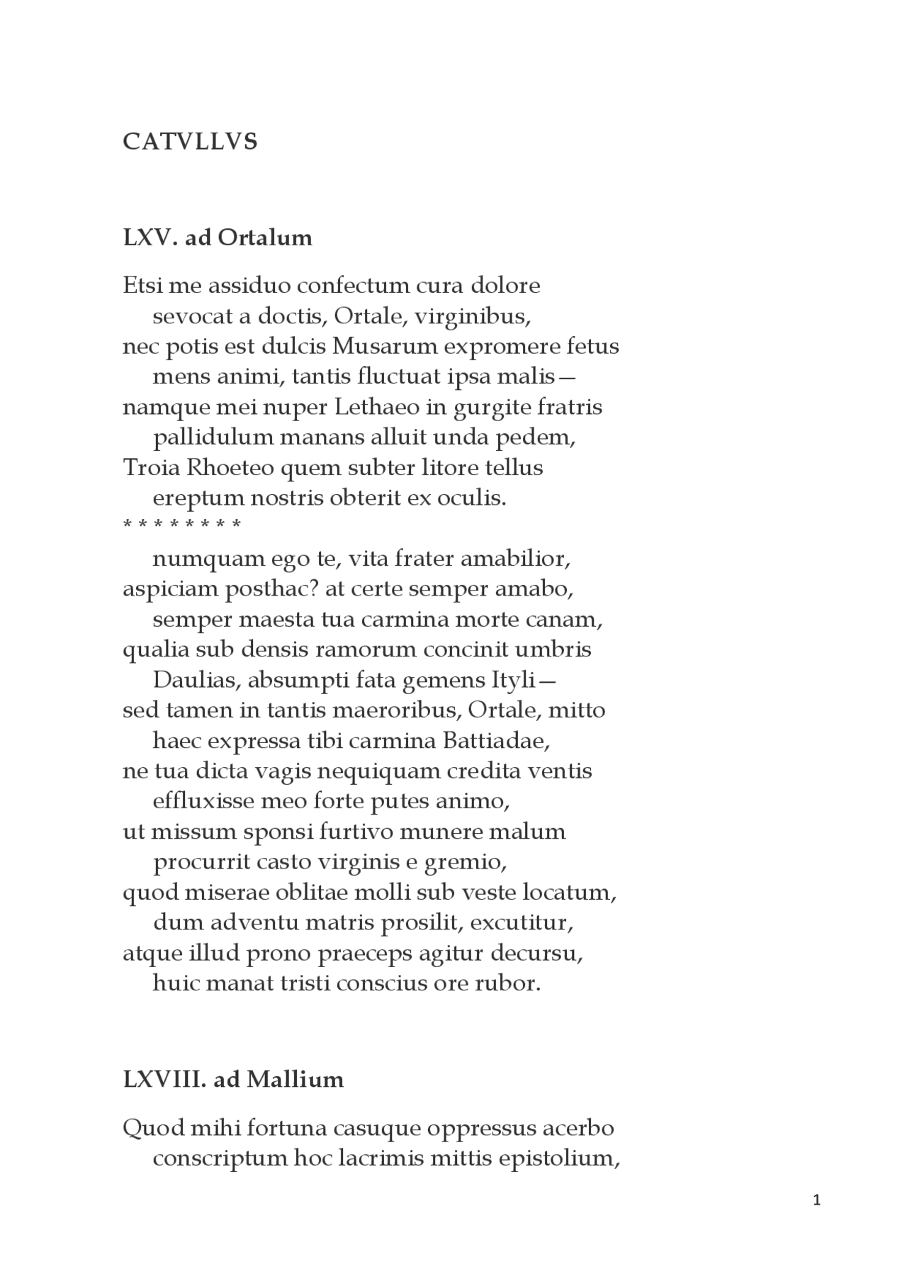Catullo - carmi vari. anno III | Versioni di Latino | Docsity