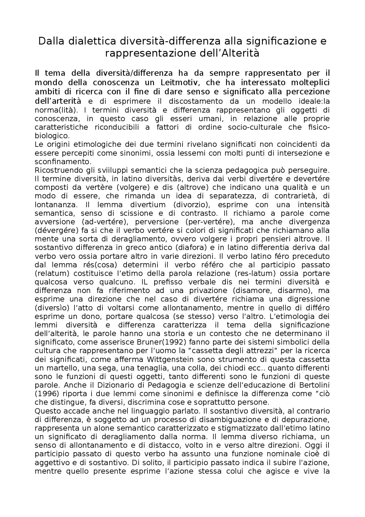 Diversità E Differenze Schemi E Mappe Concettuali Di Pedagogia Docsity