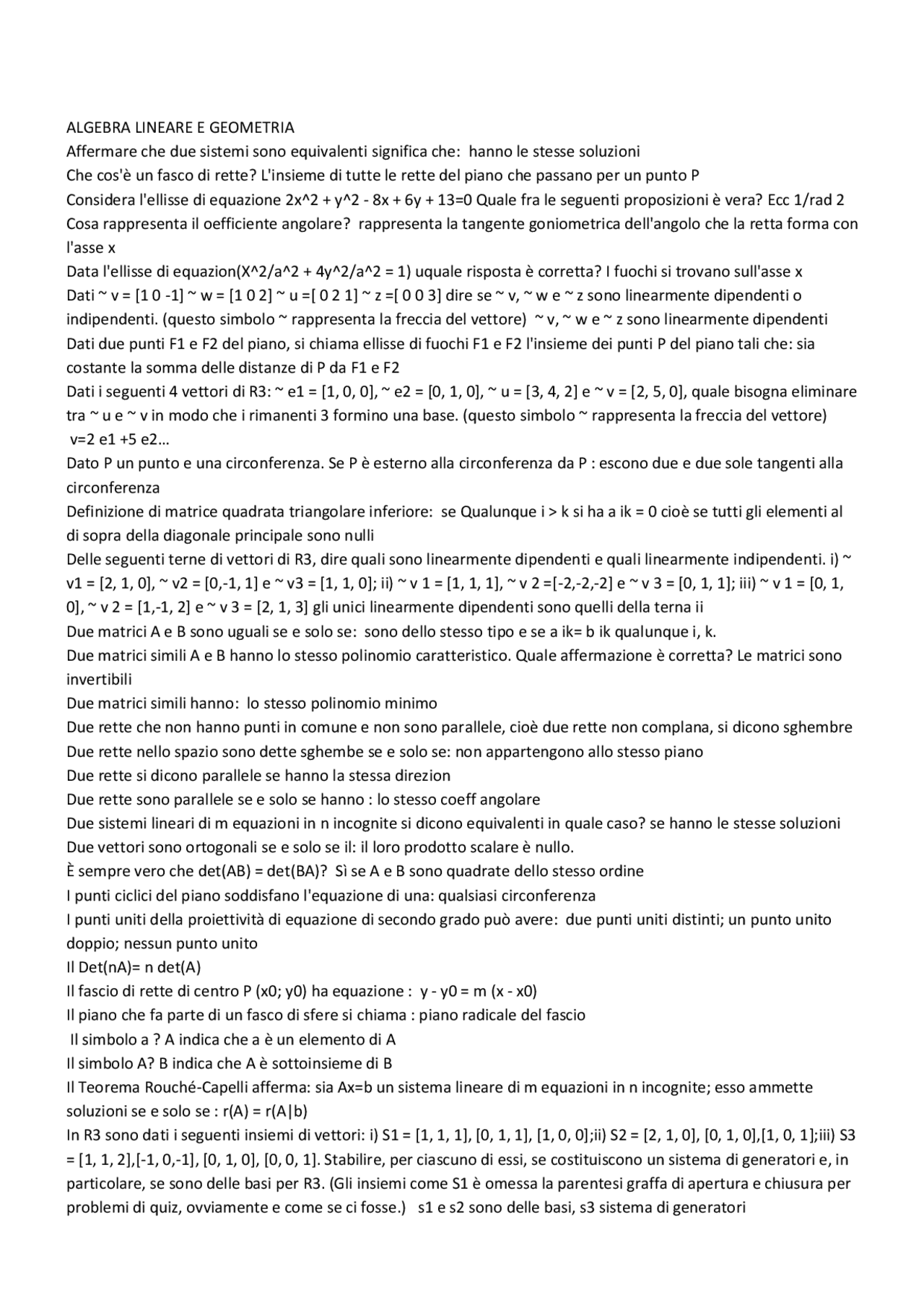Paniere Algebra Lineare e Geometria con risposte | e-Campus | Panieri ... Paniere Algebra Lineare e Geometria con risposte | e-Campus | Panieri ...