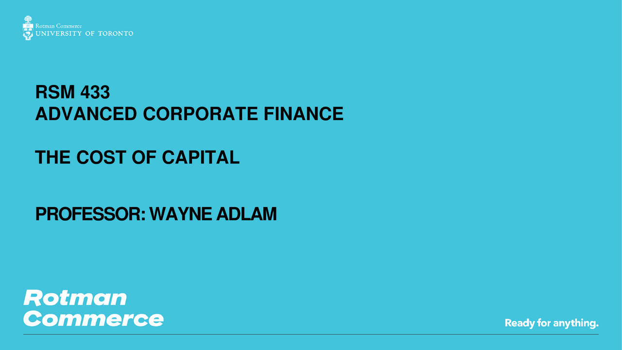 Cost Of Capital Lecture Cheat Sheet Corporate Finance Docsity