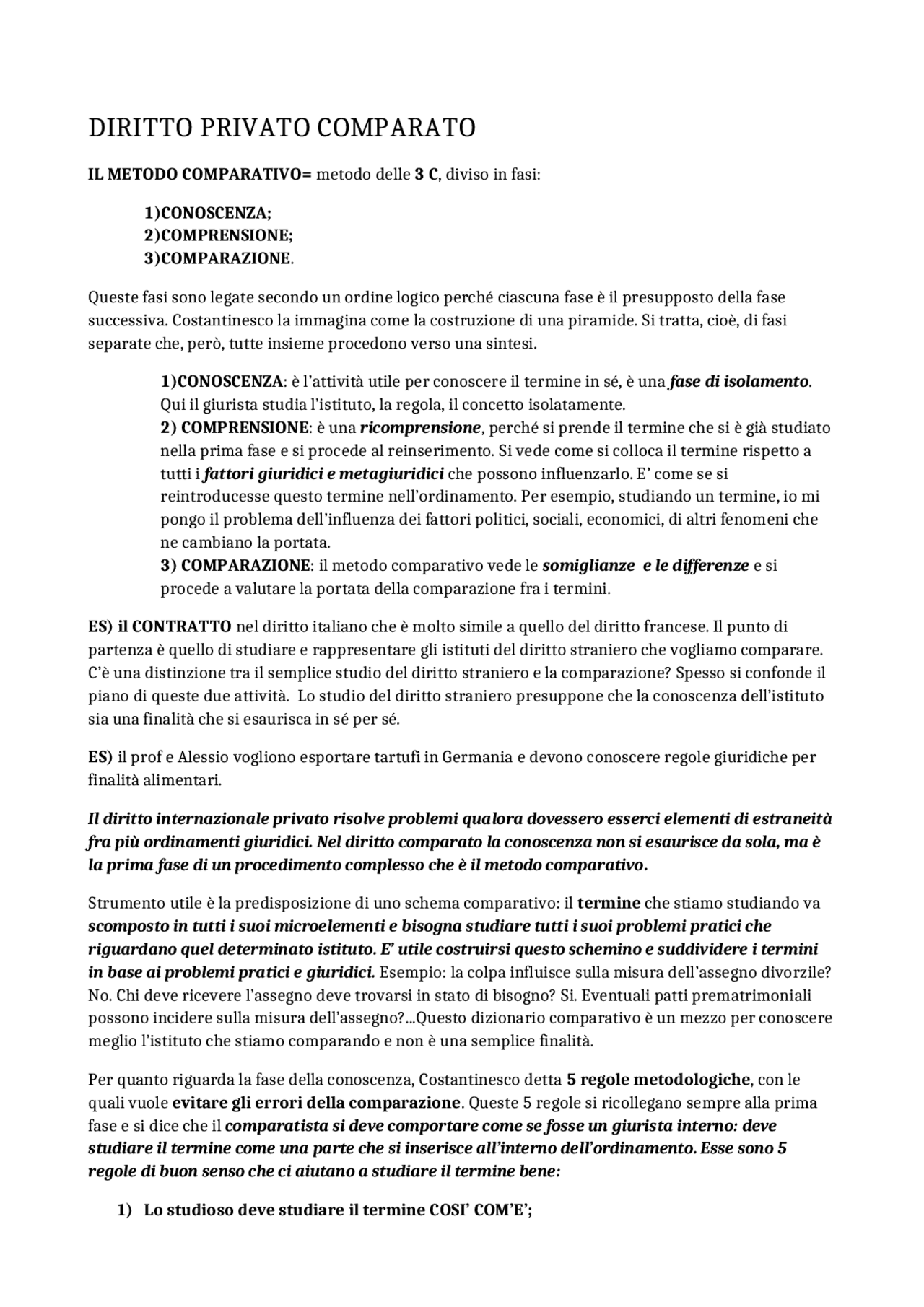 Appunti metodo comparativo | Appunti di Diritto Privato Comparato | Docsity