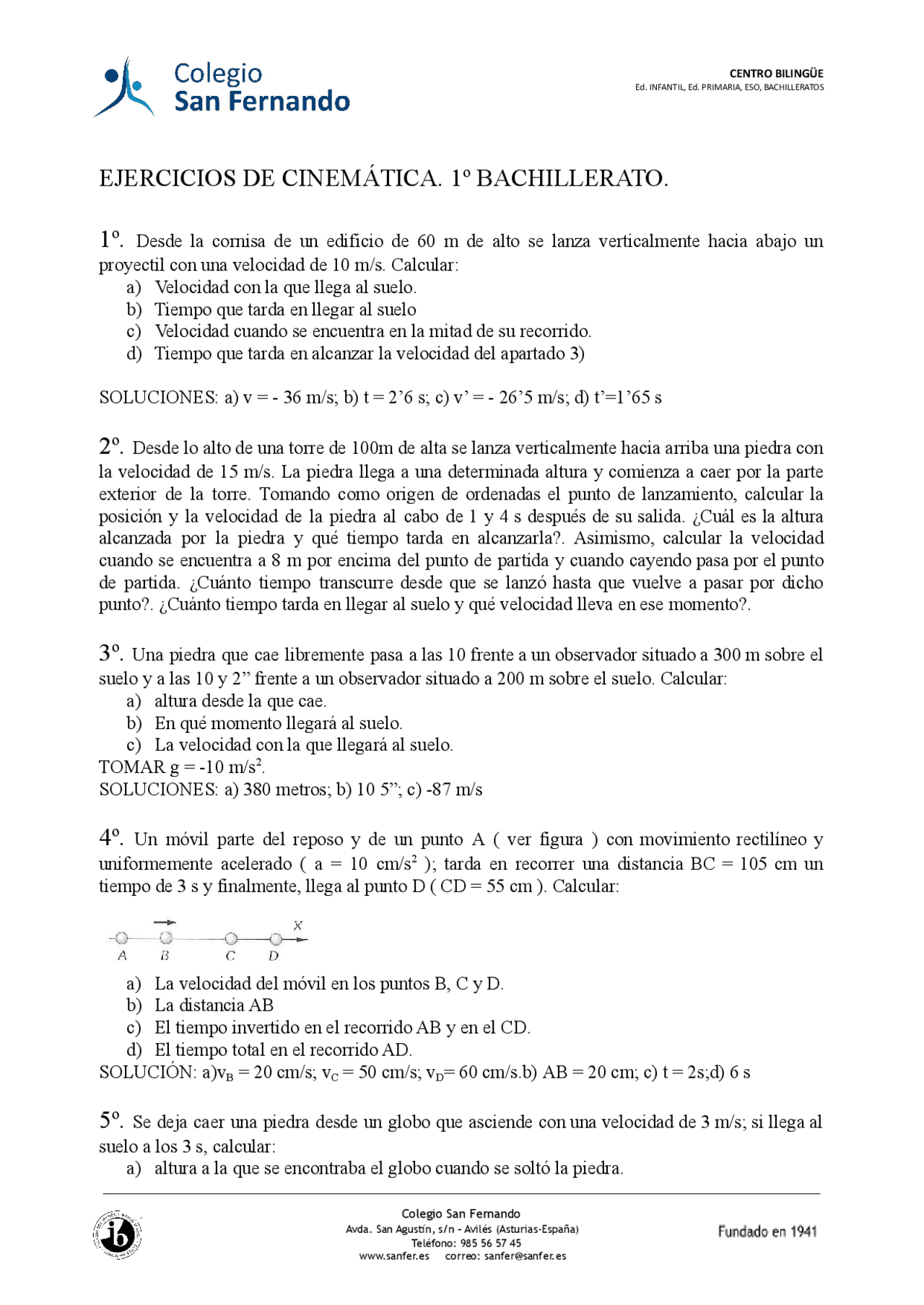 Ejercicios Cinemática Ejercicios De Física Docsity
