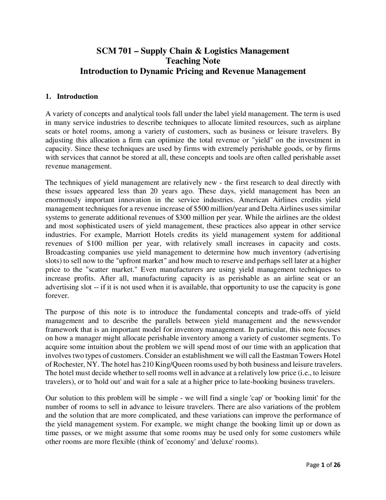 SCM 701 – Supply Chain & Logistics Management Introduction to Dynamic Pricing | Assignments ...